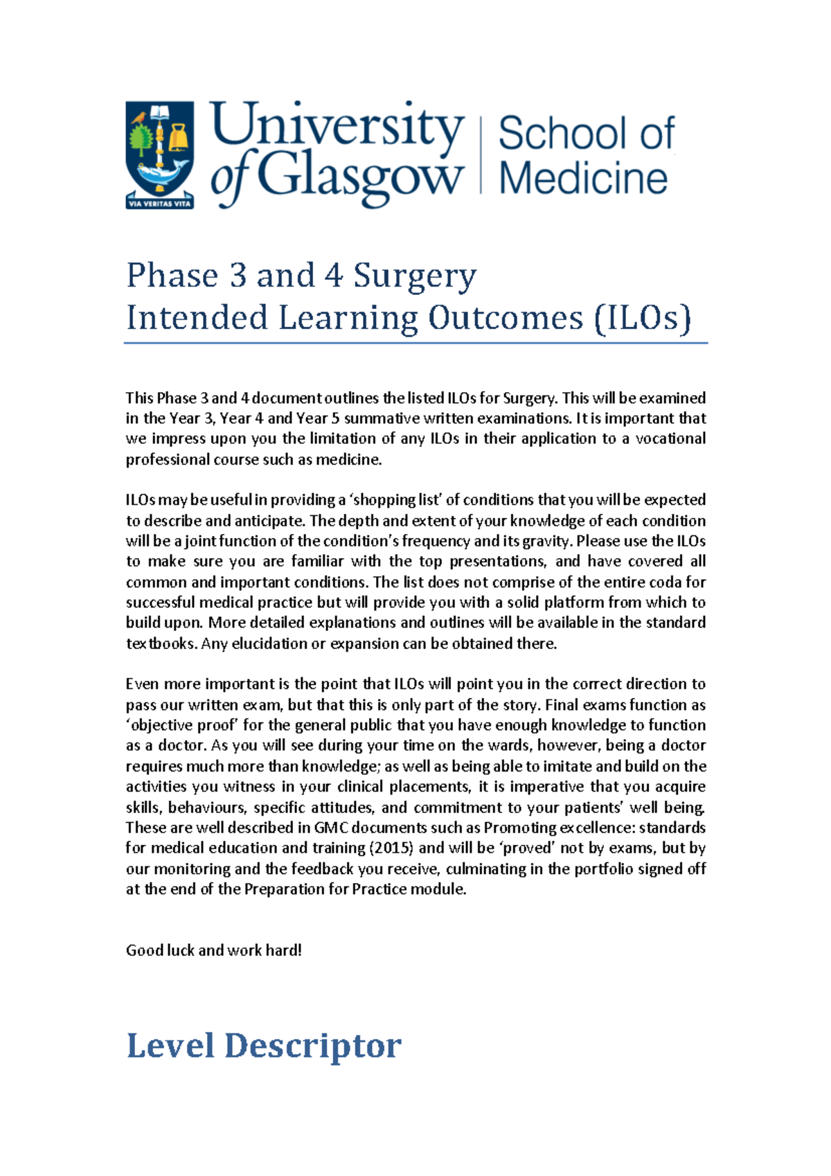 Surgical ILOs - ILOs for phase 4 - Phase 3 and 4 Surgery Intended ...