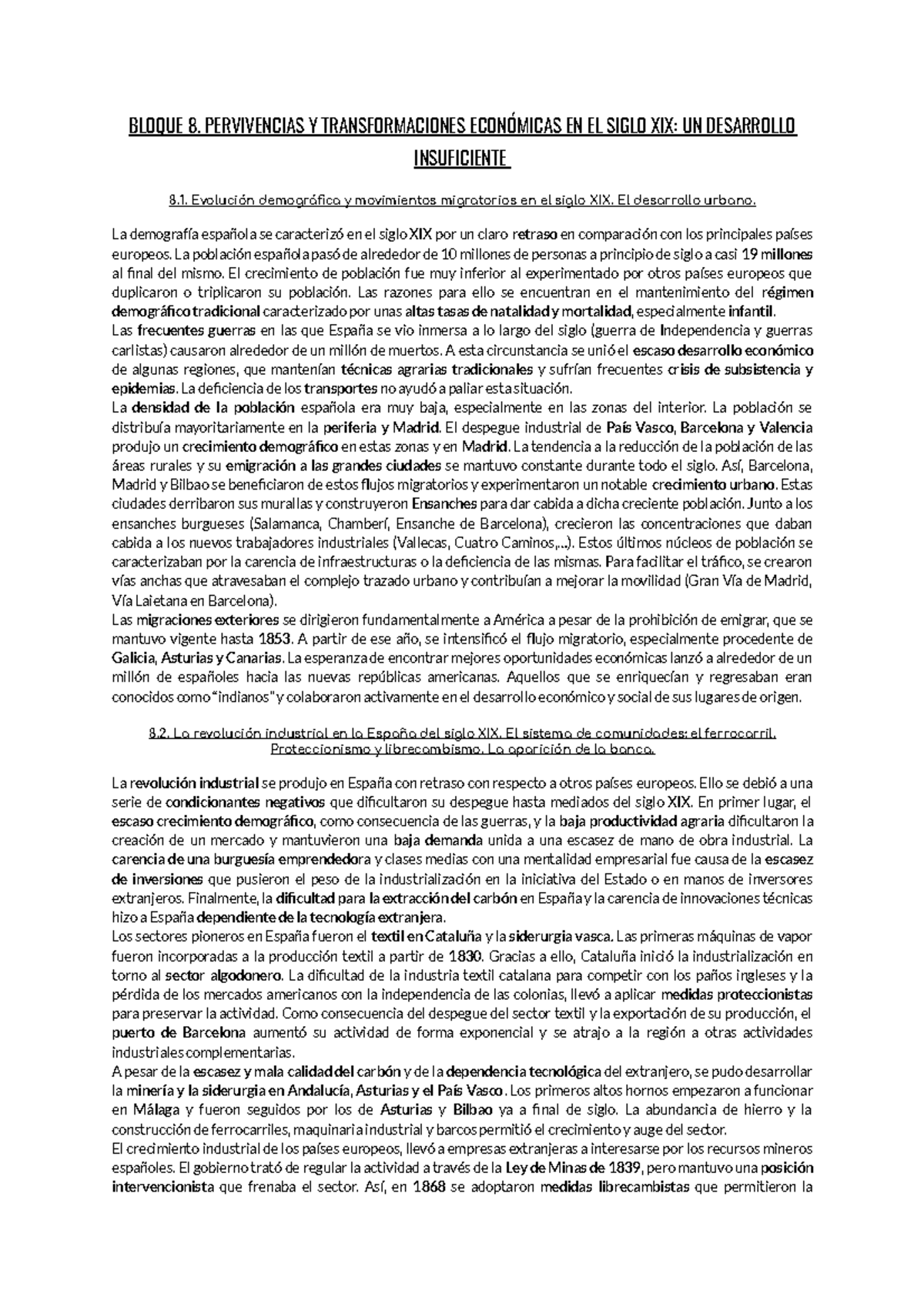 Bloque 8. Pervivencias Y Transformaciones Económicas EN EL Siglo XIX UN Desarrollo Insuficiente ...