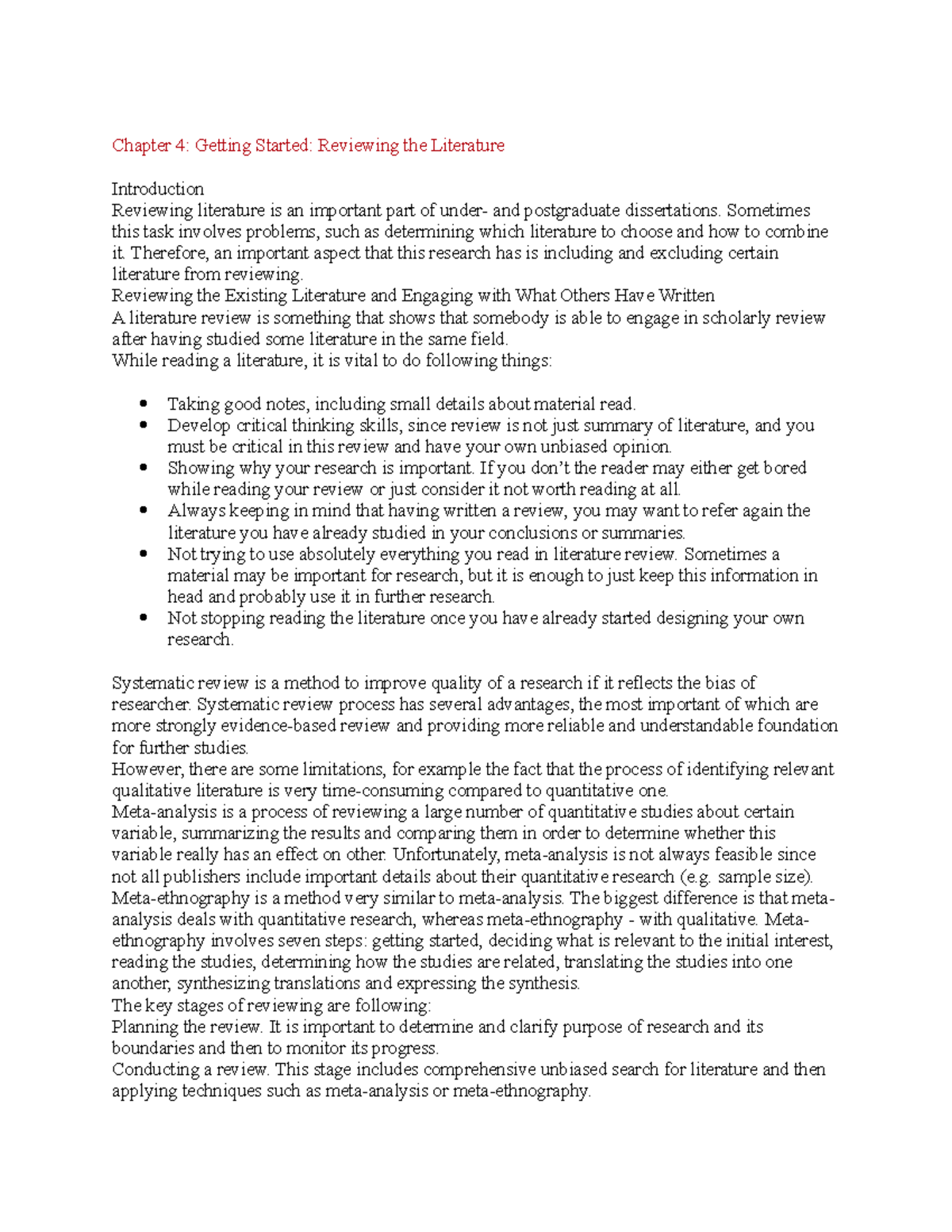 Chapter 4 Getting Started Reviewing the Literature - Chapter 4: Getting ...