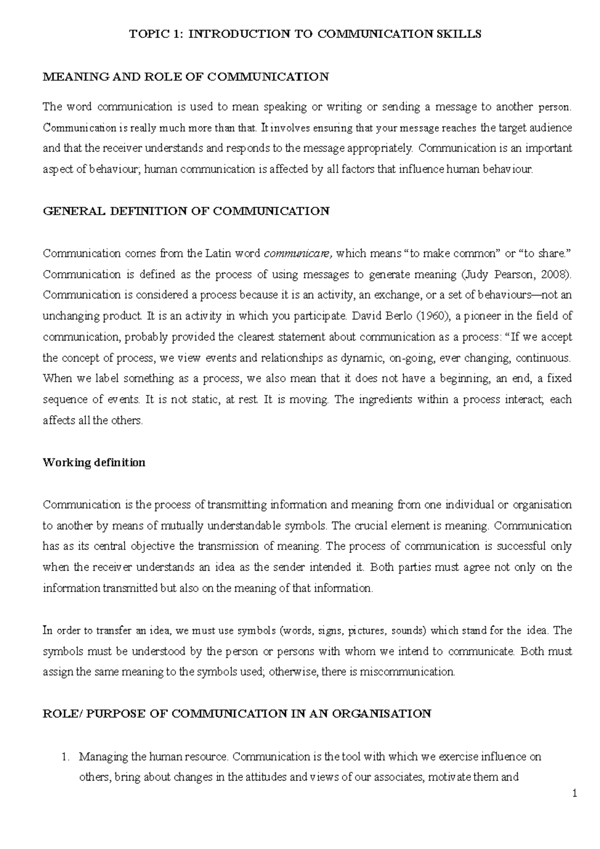 Topic 1 Introduction TO Communication Skills TOPIC 1 INTRODUCTION TO