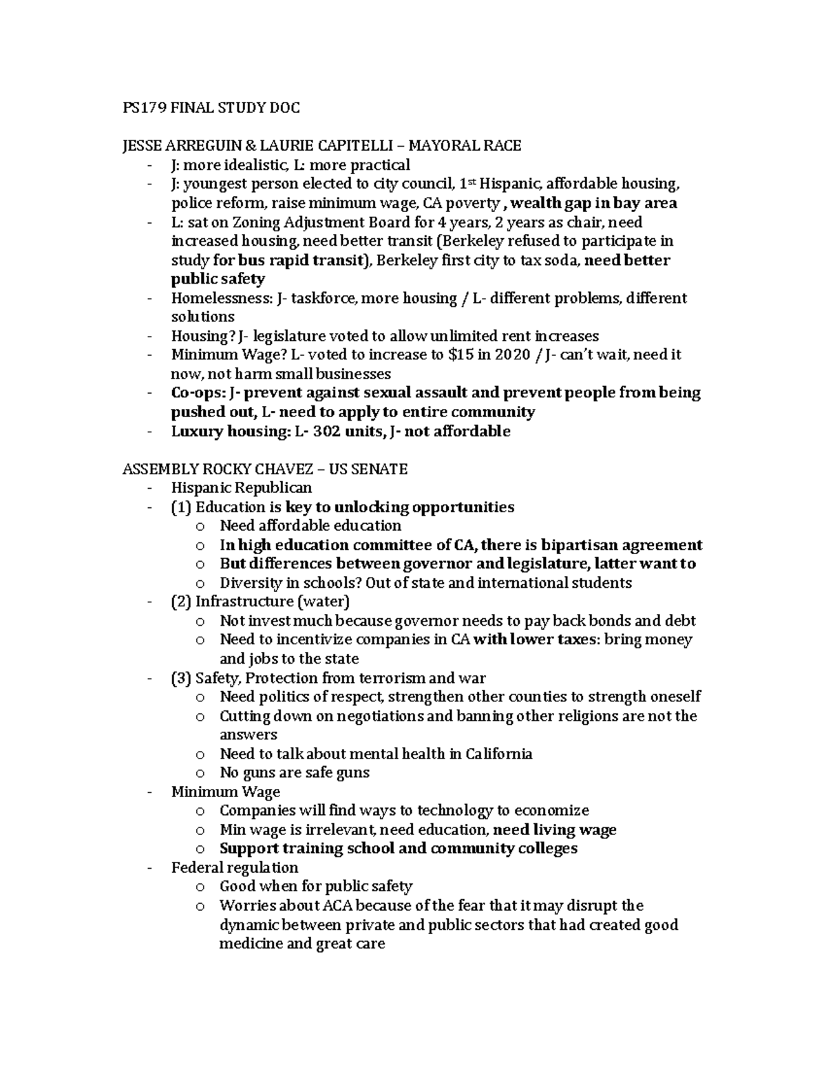 PS 179 Final study document - PS179 FINAL STUDY DOC JESSE ARREGUIN ...