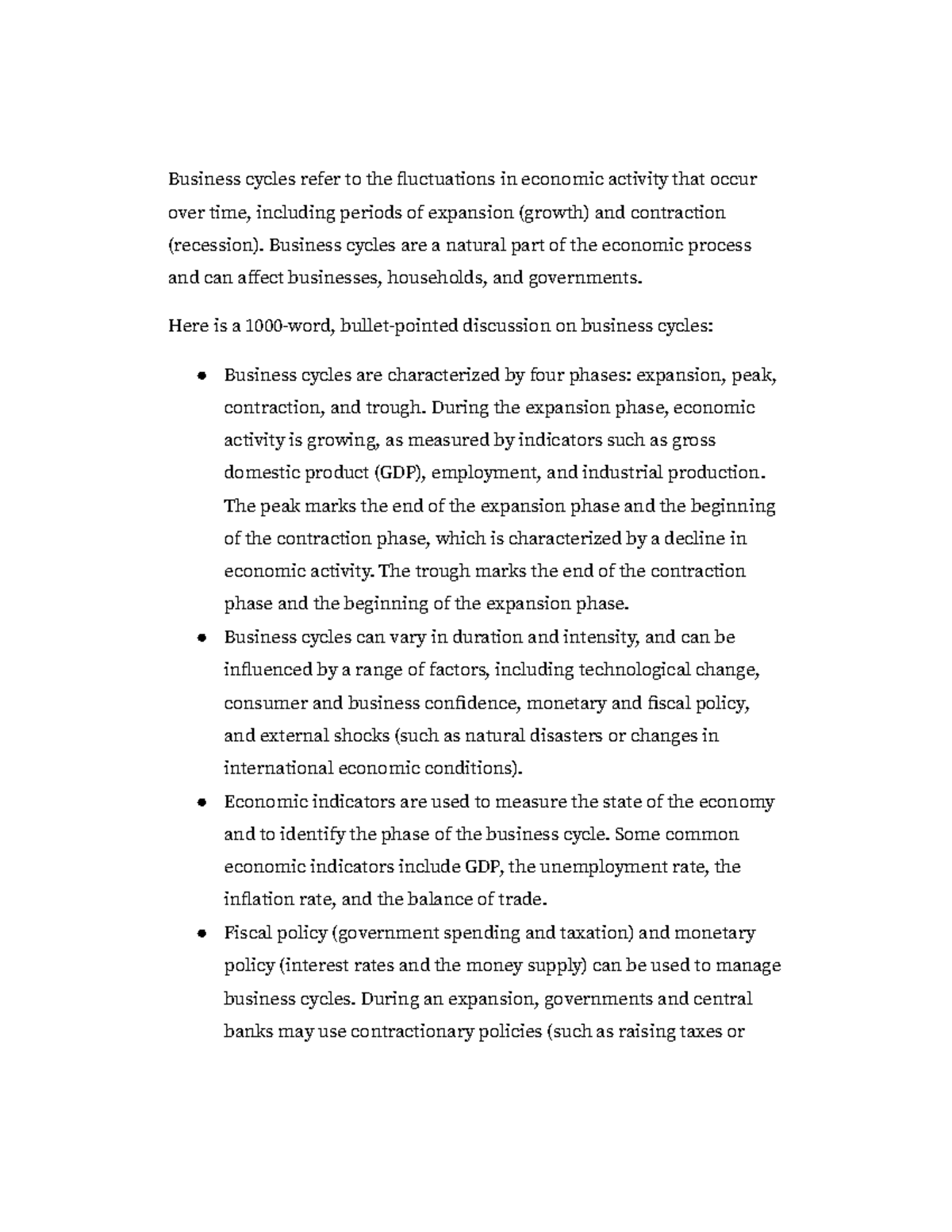 Business Cycle Notes - For Macroeconomics with Zhang. - Business cycles ...
