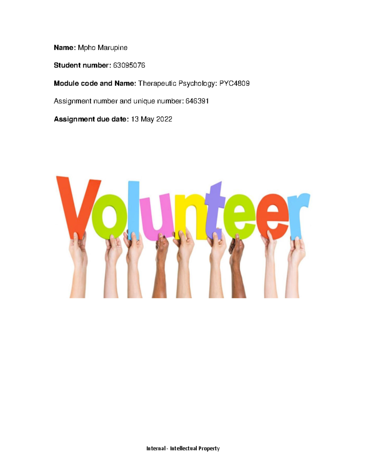 Assignment 1 PYC4809 646391 - Internal - Intellectual Property Name: Mpho Marupine Student ...