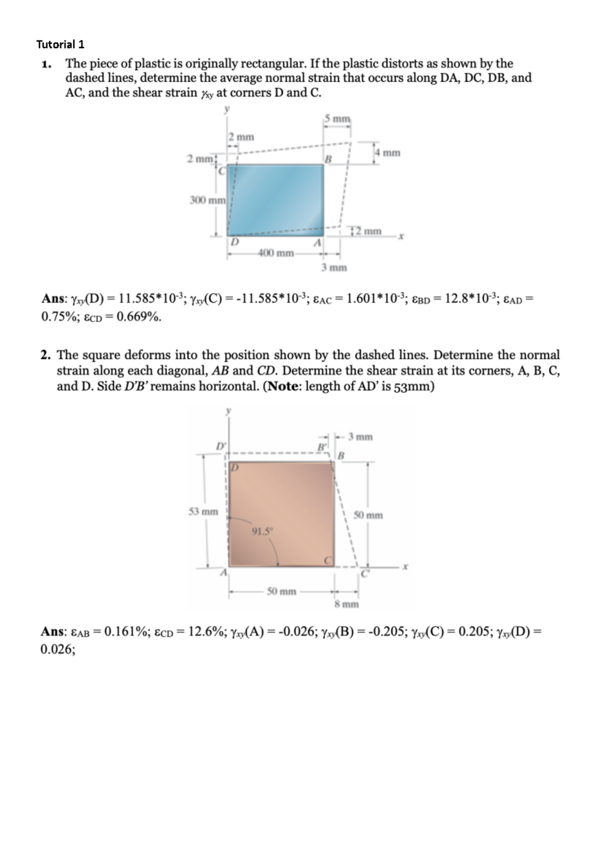 Mechanics Tutorial W1-4 - MCEN30017 - Tutorial Tutorial - Studocu