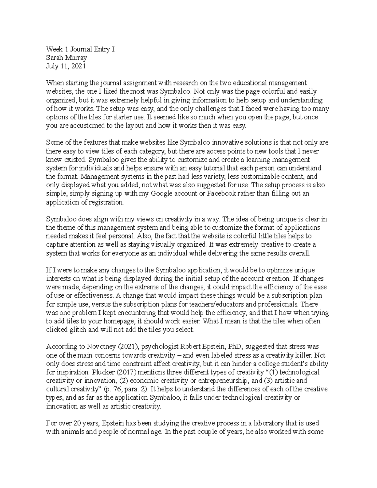 Week 1 Journal Entry I - Not only was the page colorful and easily ...