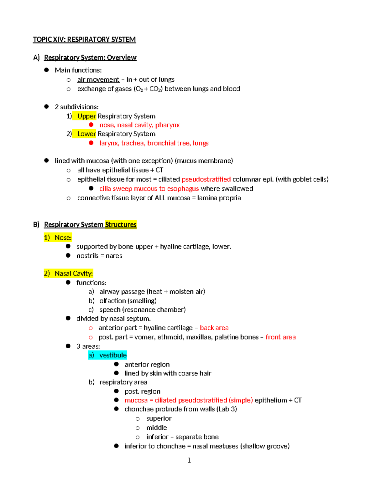 14 - Topic XIV - Respiratory System - TOPIC XIV: RESPIRATORY SYSTEM A ...