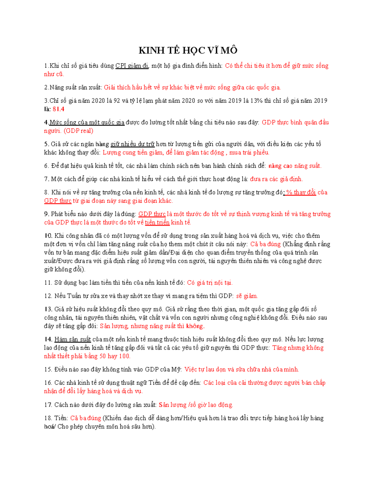 ôn-thi-KTVM - ôn thi - KINH TẾ HỌC VĨ MÔ 1 chỉ số giá tiêu dùng CPI giảm đi, một hộ gia đình ...