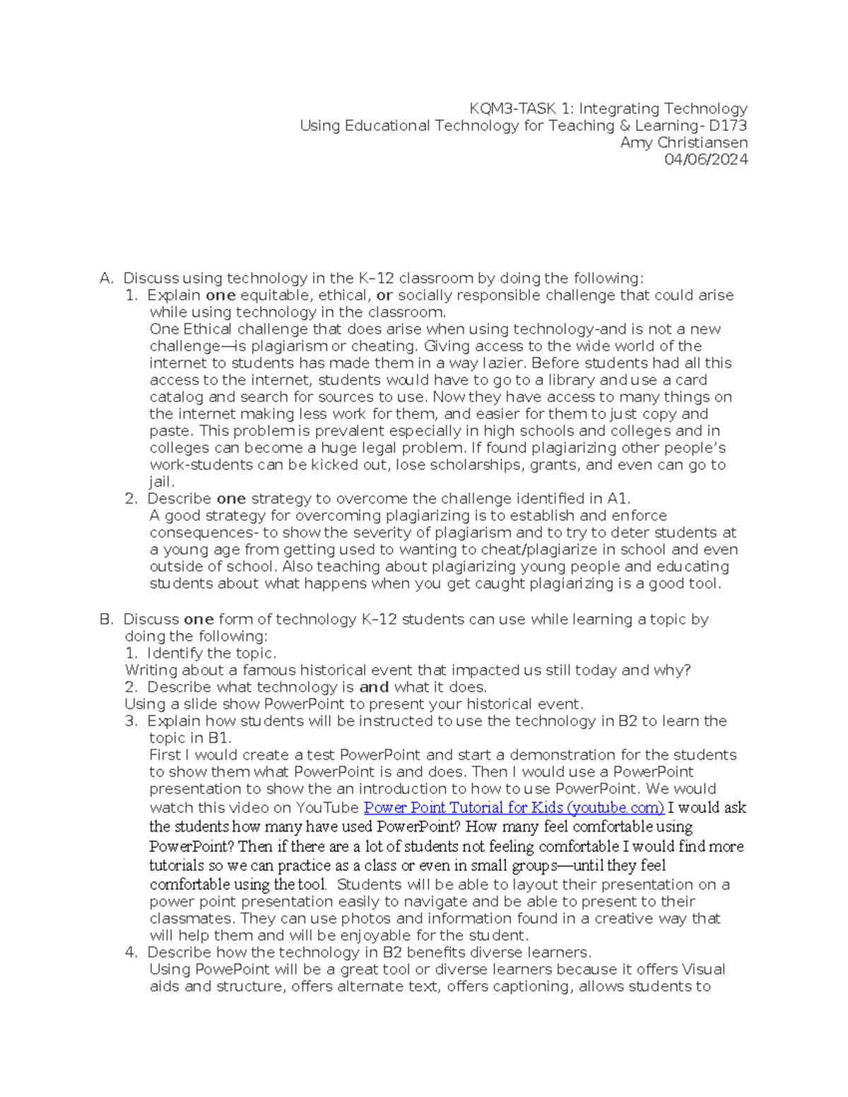 KQM3 TASK 1 Integrating Technology - KQM3-TASK 1: Integrating ...