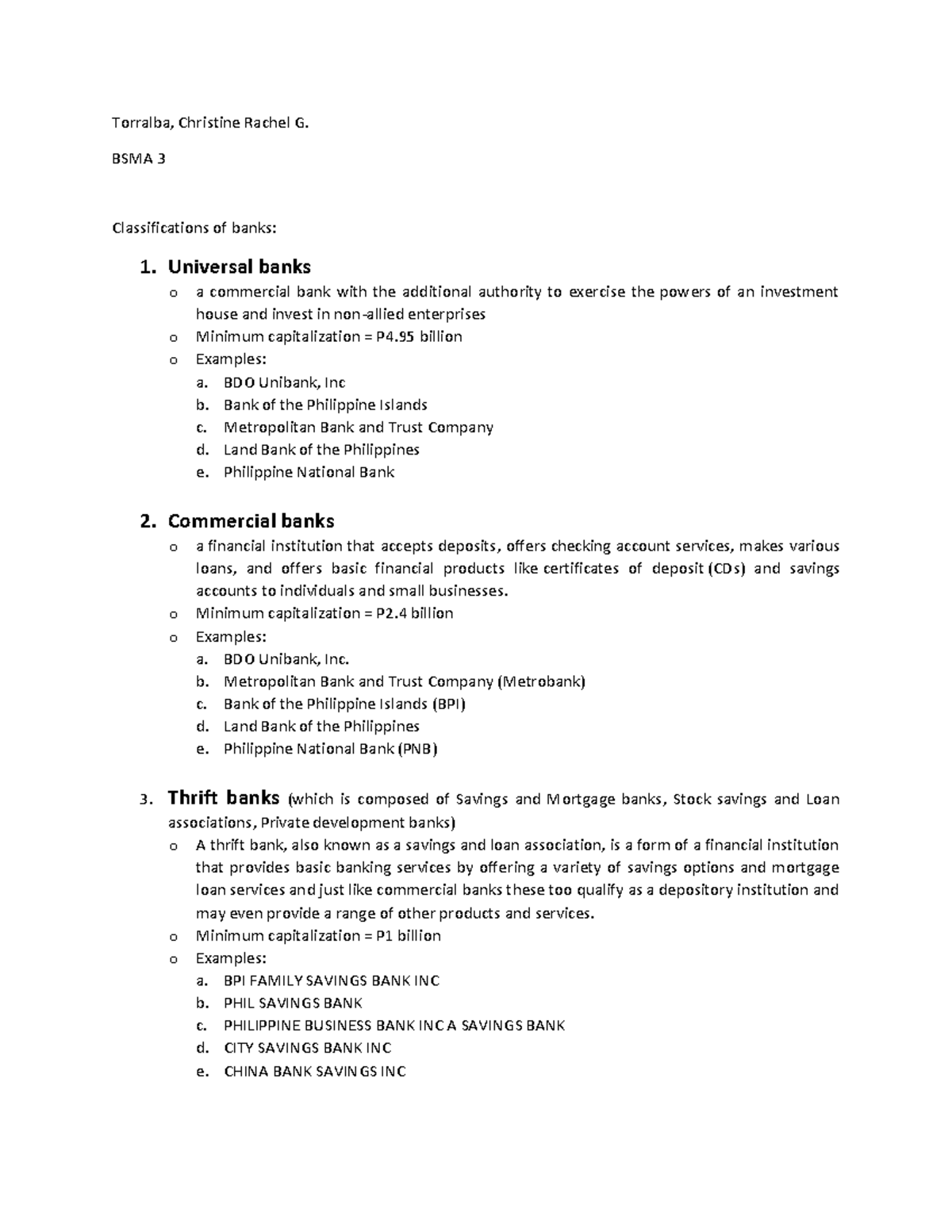 General Banking Law Assignment - Torralba, Christine Rachel G. BSMA 3 ...