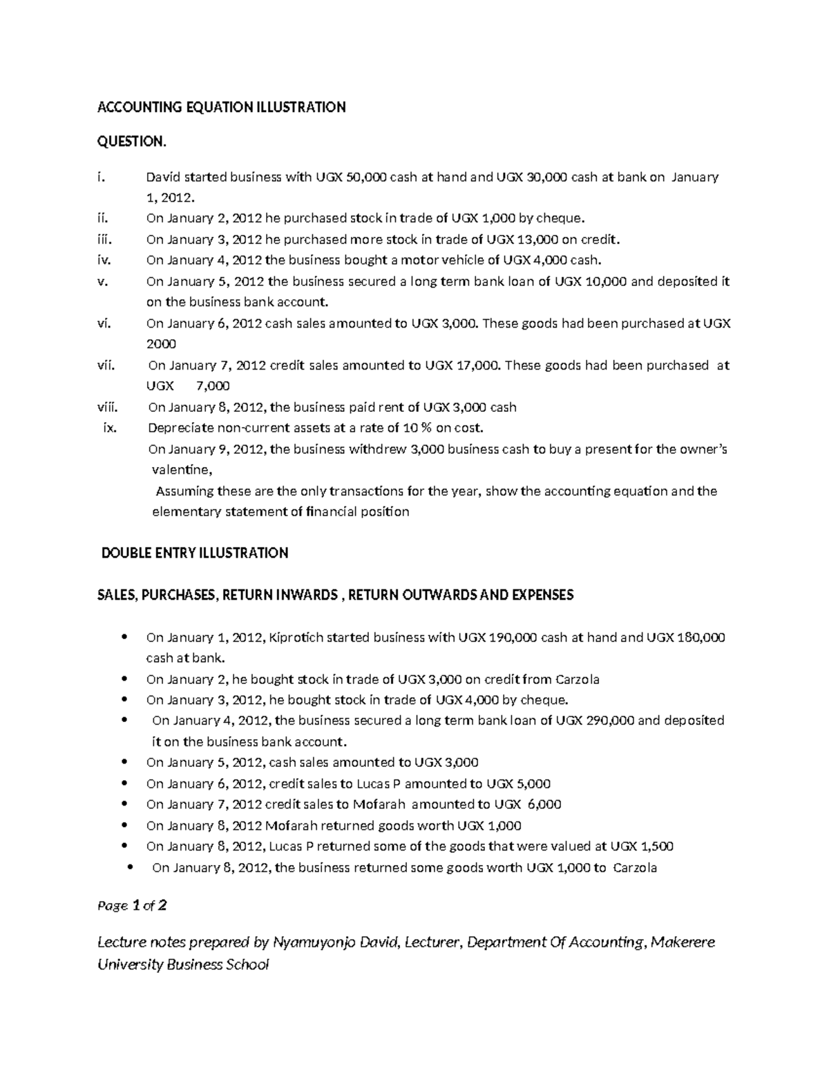 Acc equation and double entry illustrations - ACCOUNTING EQUATION ...