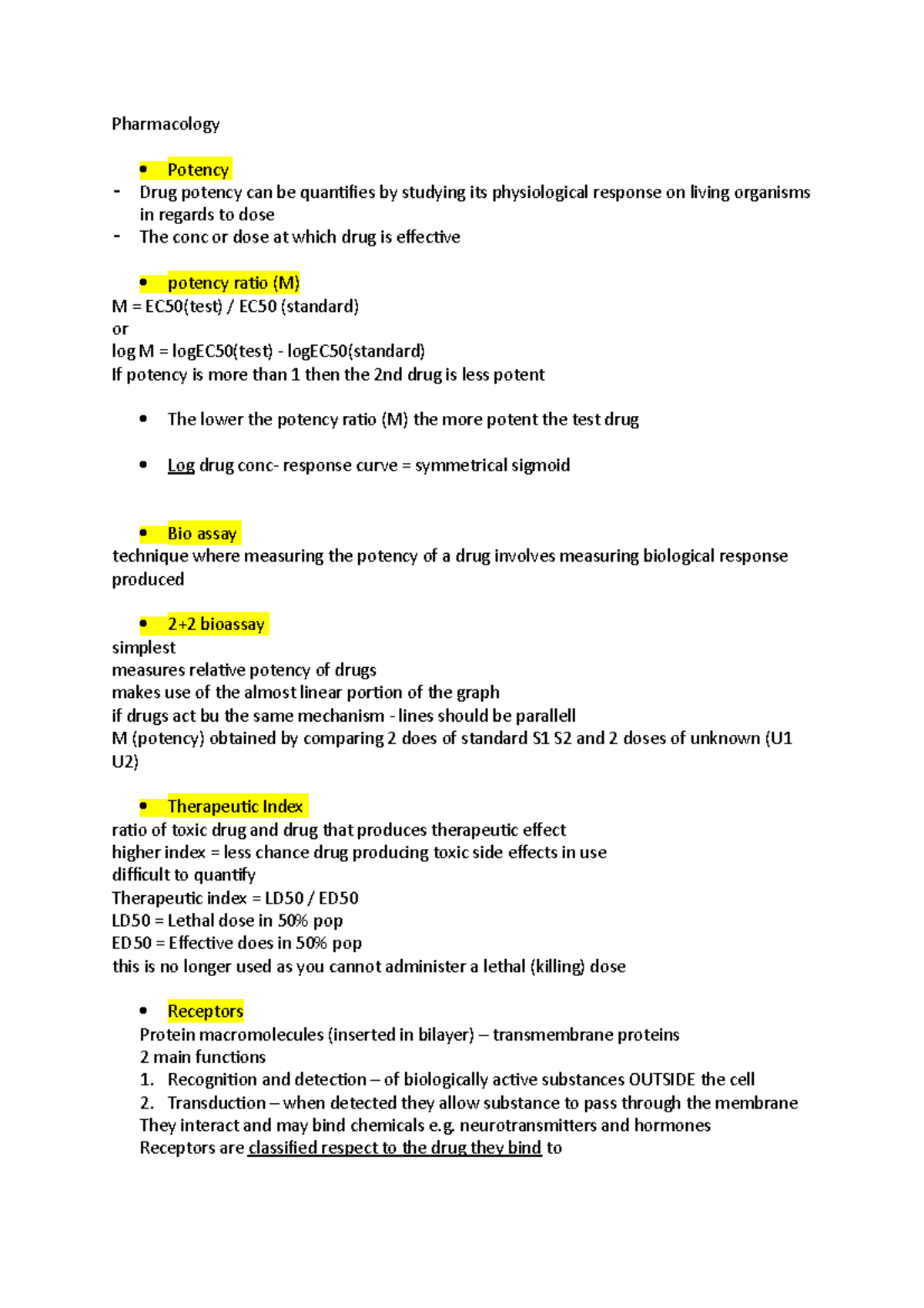 Pharmacoogy - Summarised notes - Pharmacology Potency ⁃ Drug potency ...