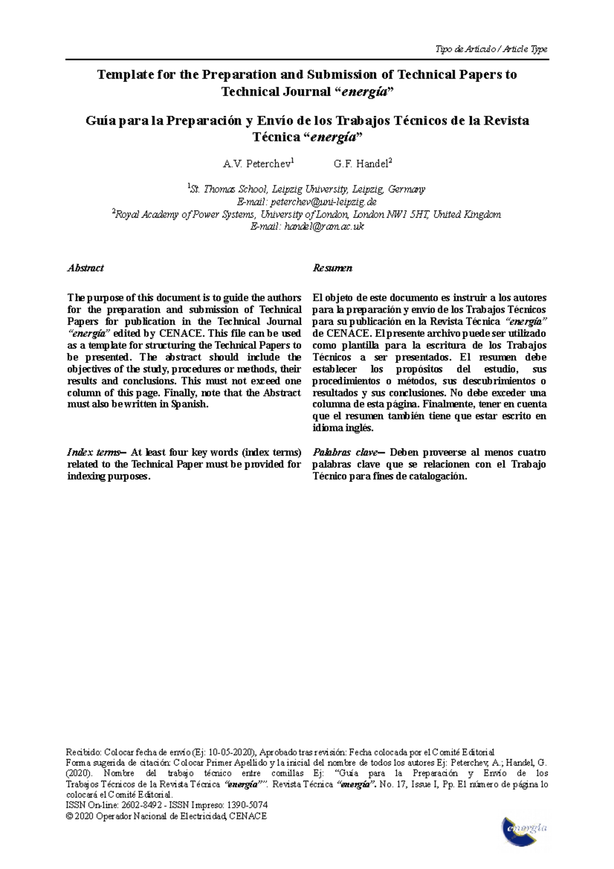 Guía de preparación TT Edición 17 - Tipo de Artículo / Article Type ...