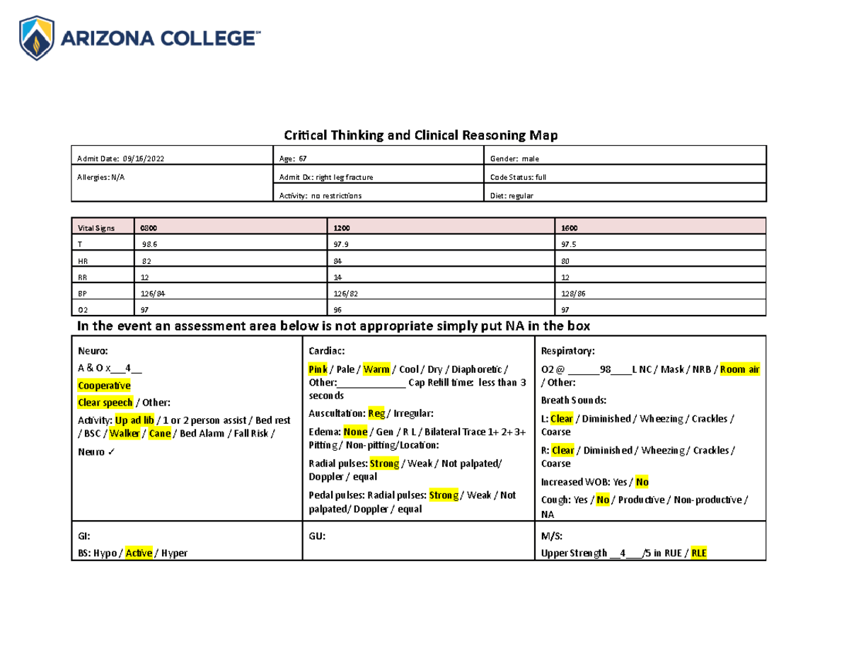 Critical Thinking Map Fundamentals 2 - Critical Thinking and Clinical ...