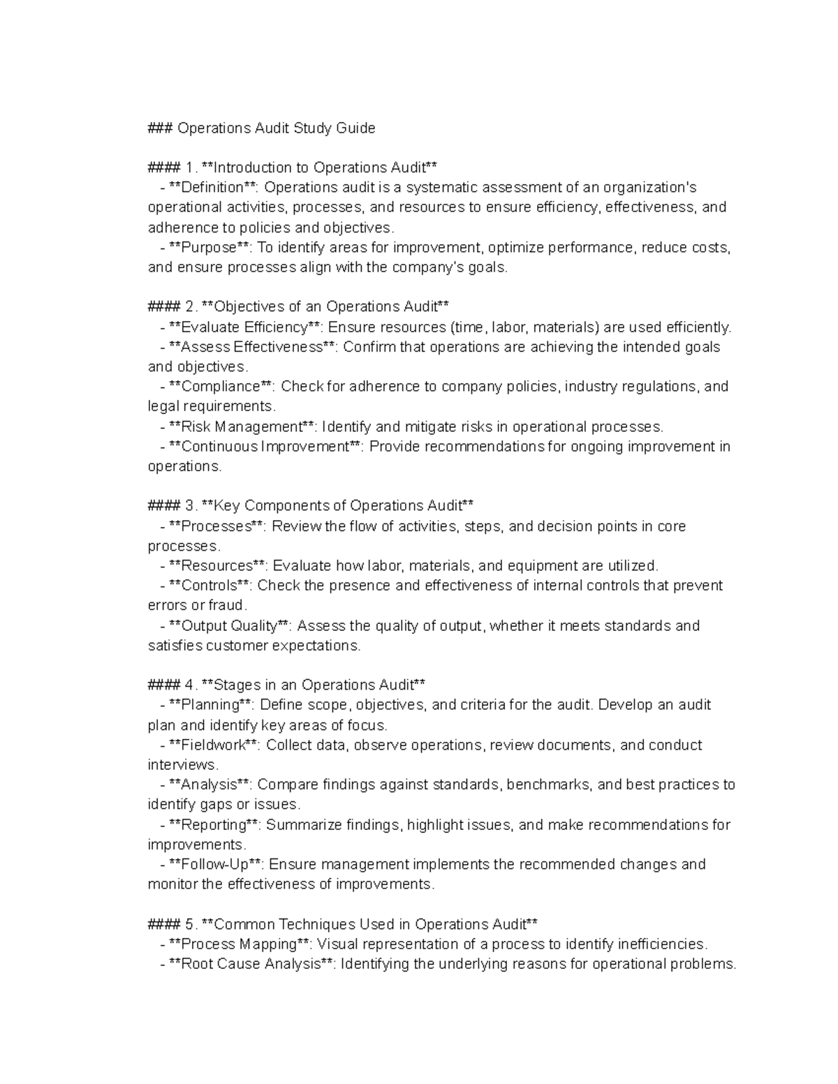 Operations Audit Study Guide - Introduction to Operations Audit ...