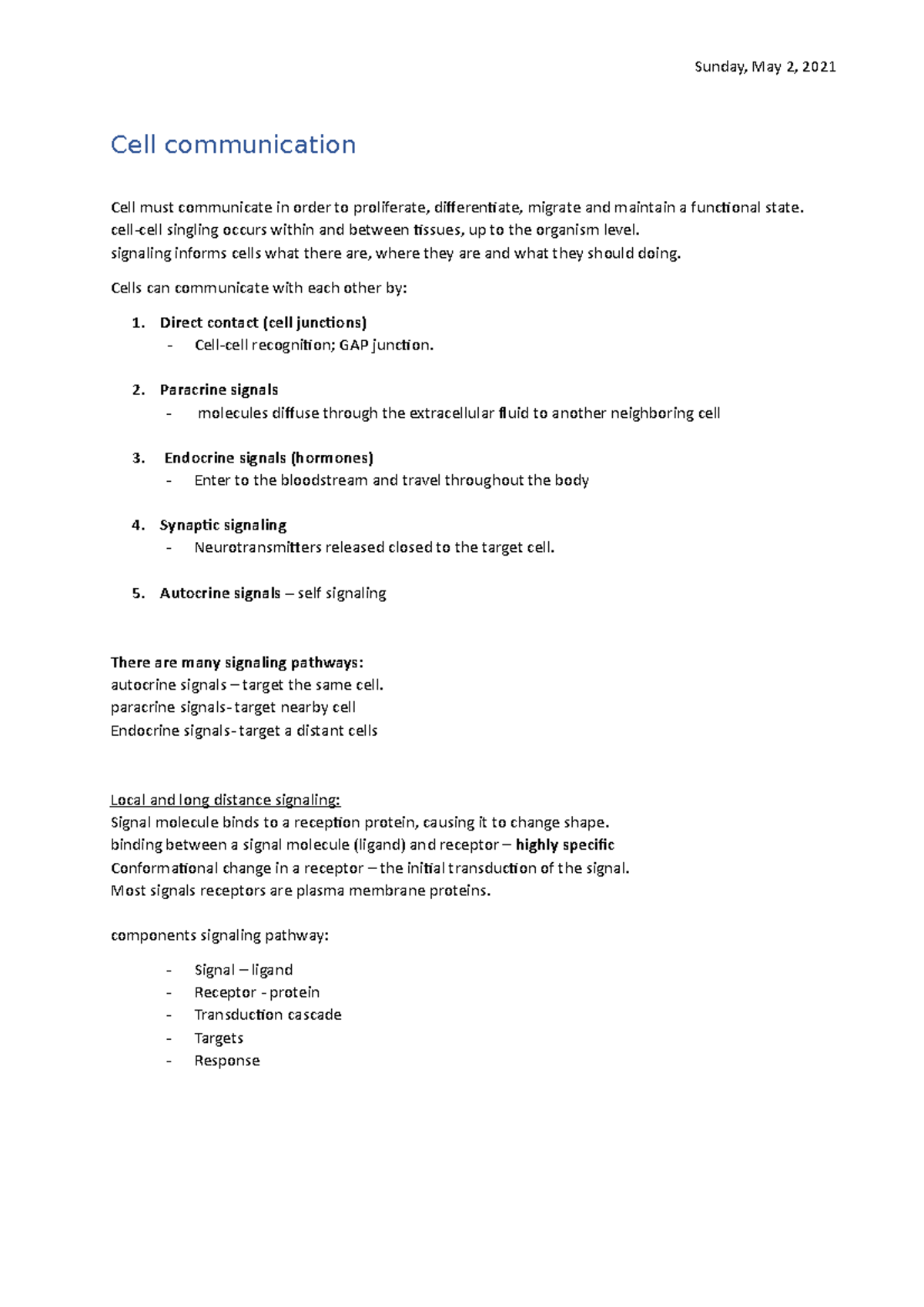 Cell communication - Biology - Friday, March 15, 2019 Cell ...