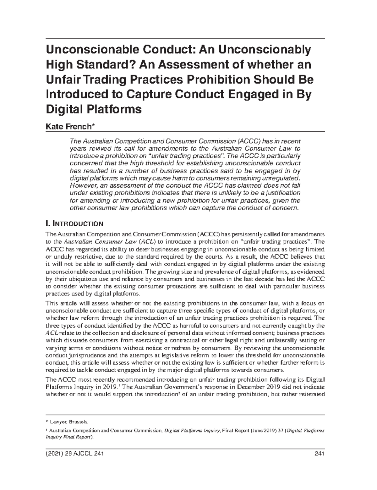 Unconscionable Conduct - The ACCC is particularly concerned that the ...