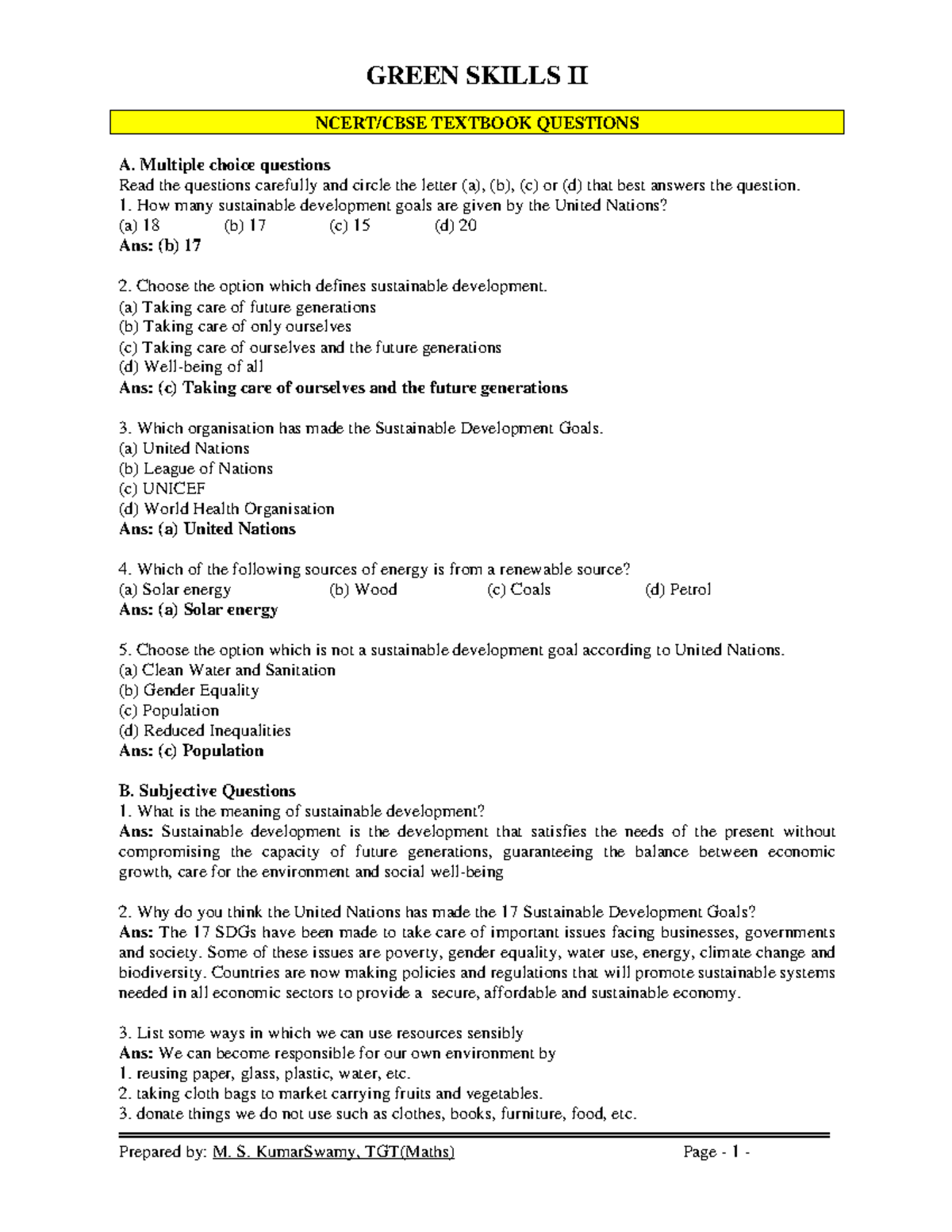 05 green skills ii important questions answers - GREEN SKILLS II NCERT ...