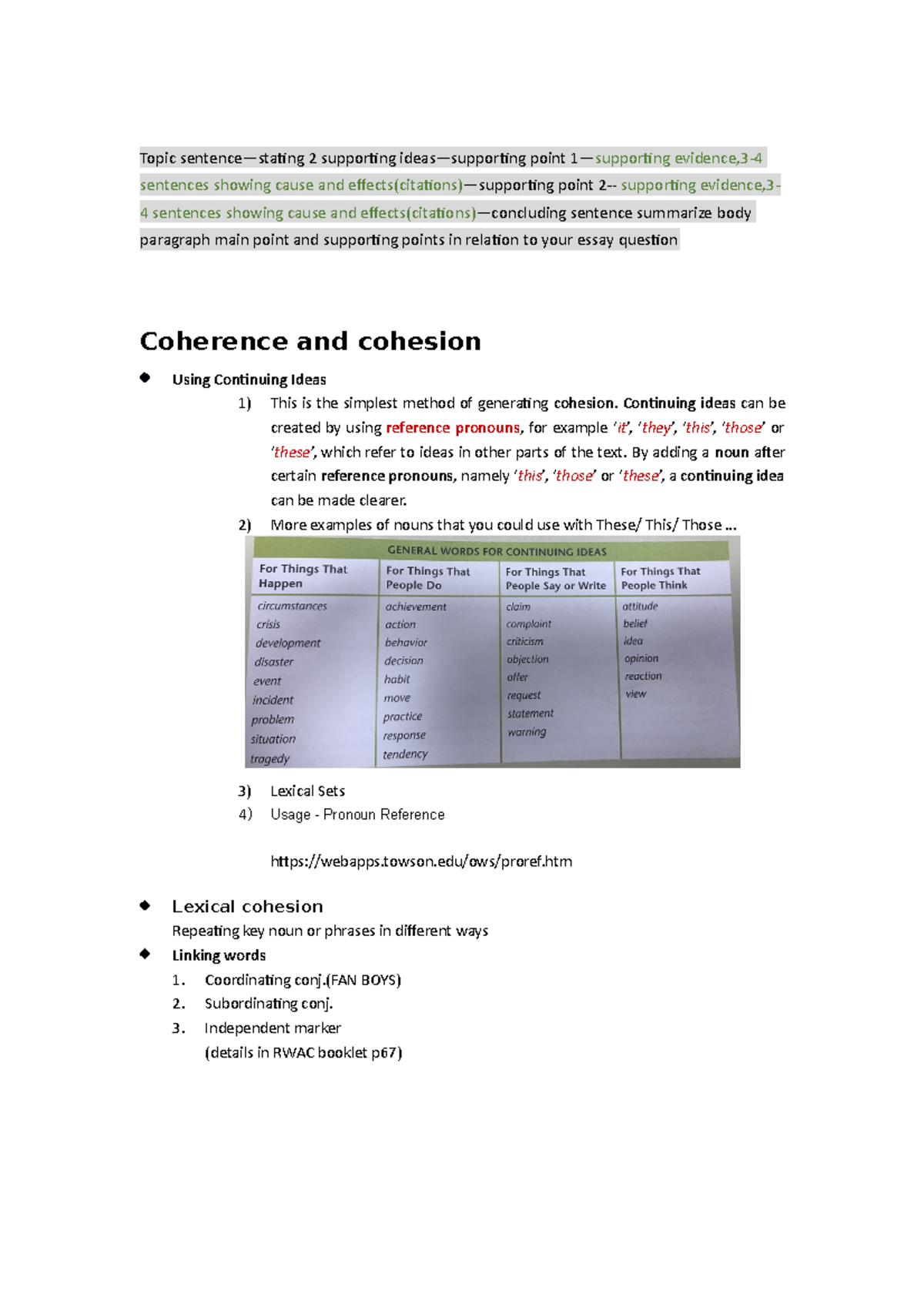 coherence and cohesion - Topic sentence—stating 2 supporting ideas ...