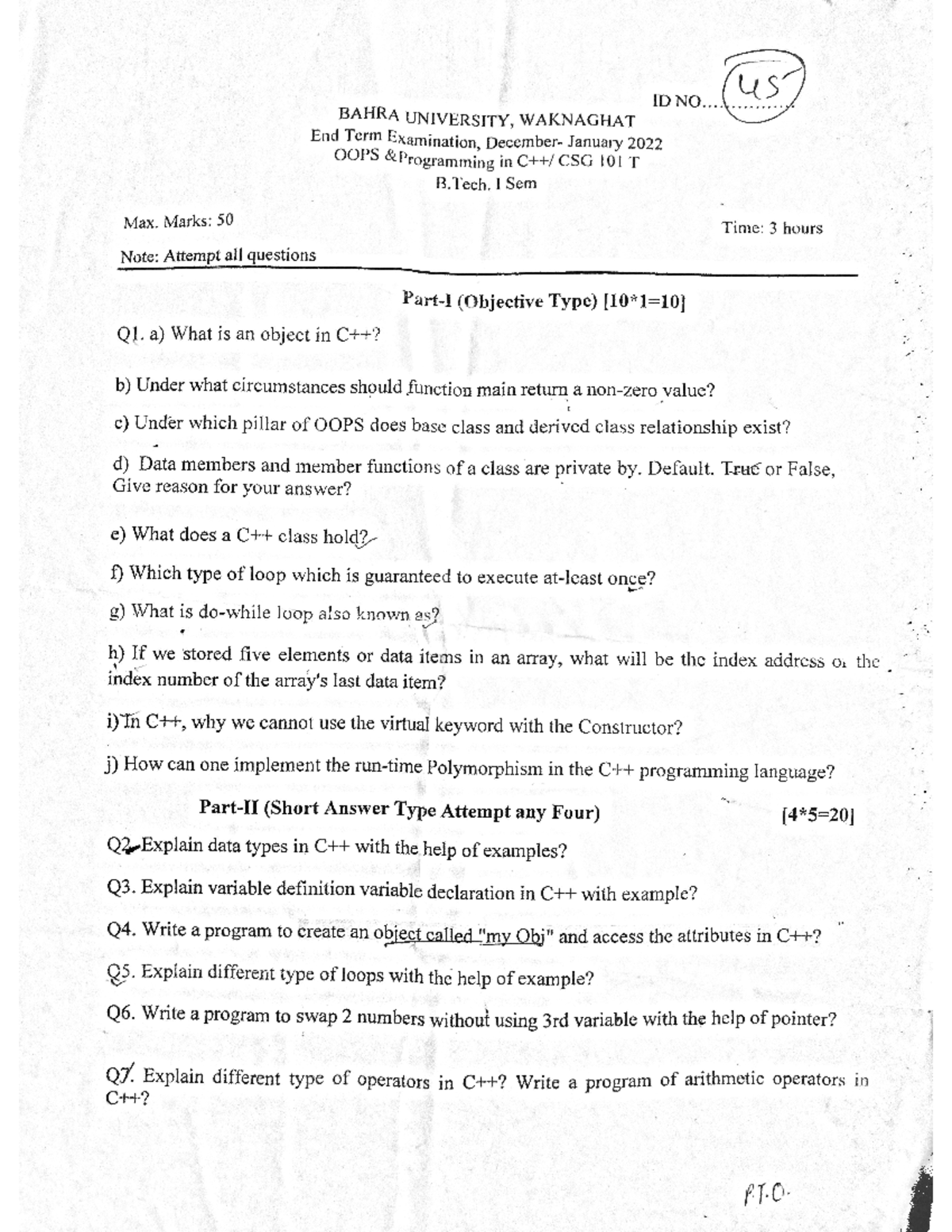 CSE Final 1 sem Question paper - mechanical engineering - Studocu