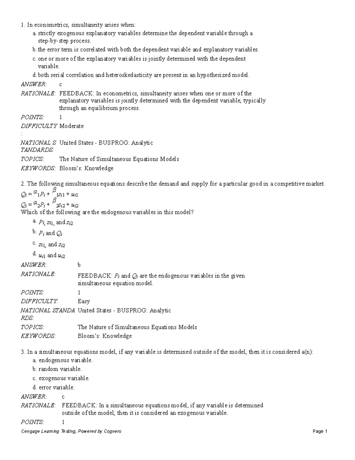 Sample/practice exam 2017, questions and answers - 1. In econometrics ...