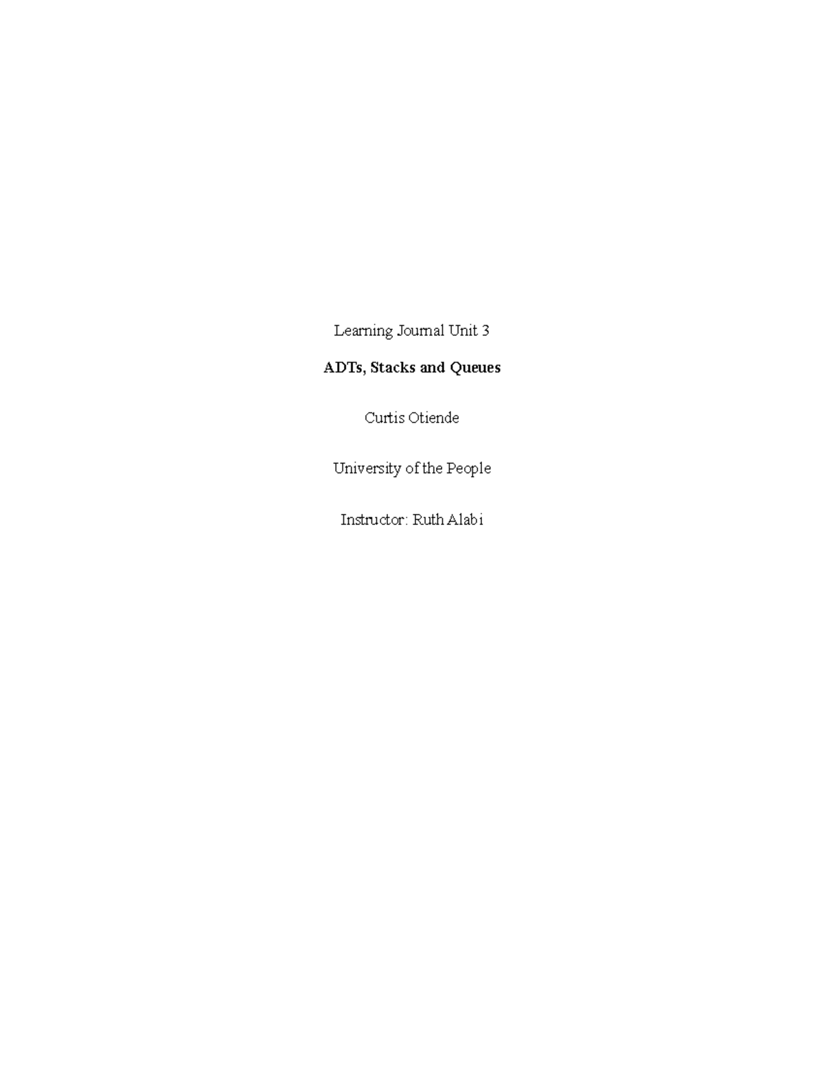 Cs1103 Programming 2 Learning Journal Unit 3 Learning Journal Unit 3 Adts Stacks And Queues 9433