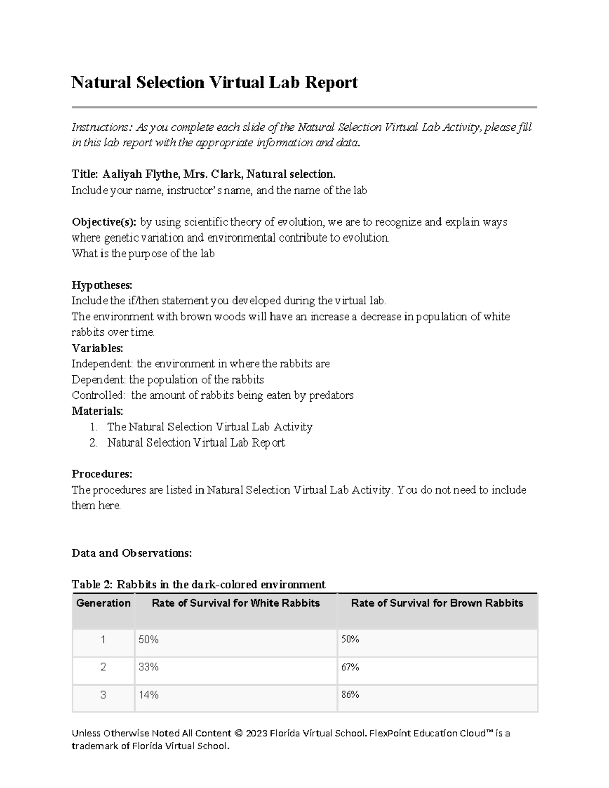 05 02 natural selection lab reportdone - Natural Selection Virtual Lab ...