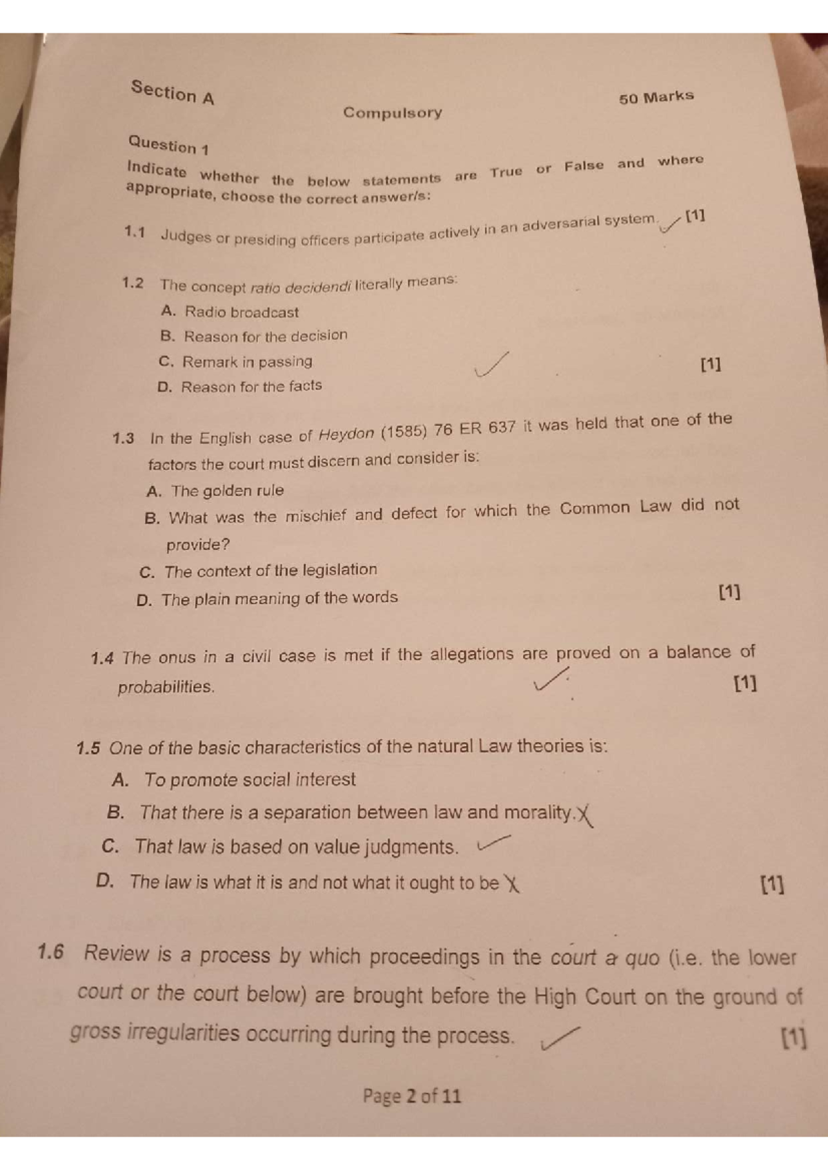 Intro to law 2nd opportunity - Section A 50 Marks Compulsory Question 1 ...