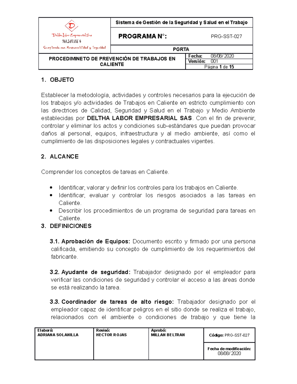 PRC-SST-027 Procedimiento de Prevención de Trabajos en Caliente ...