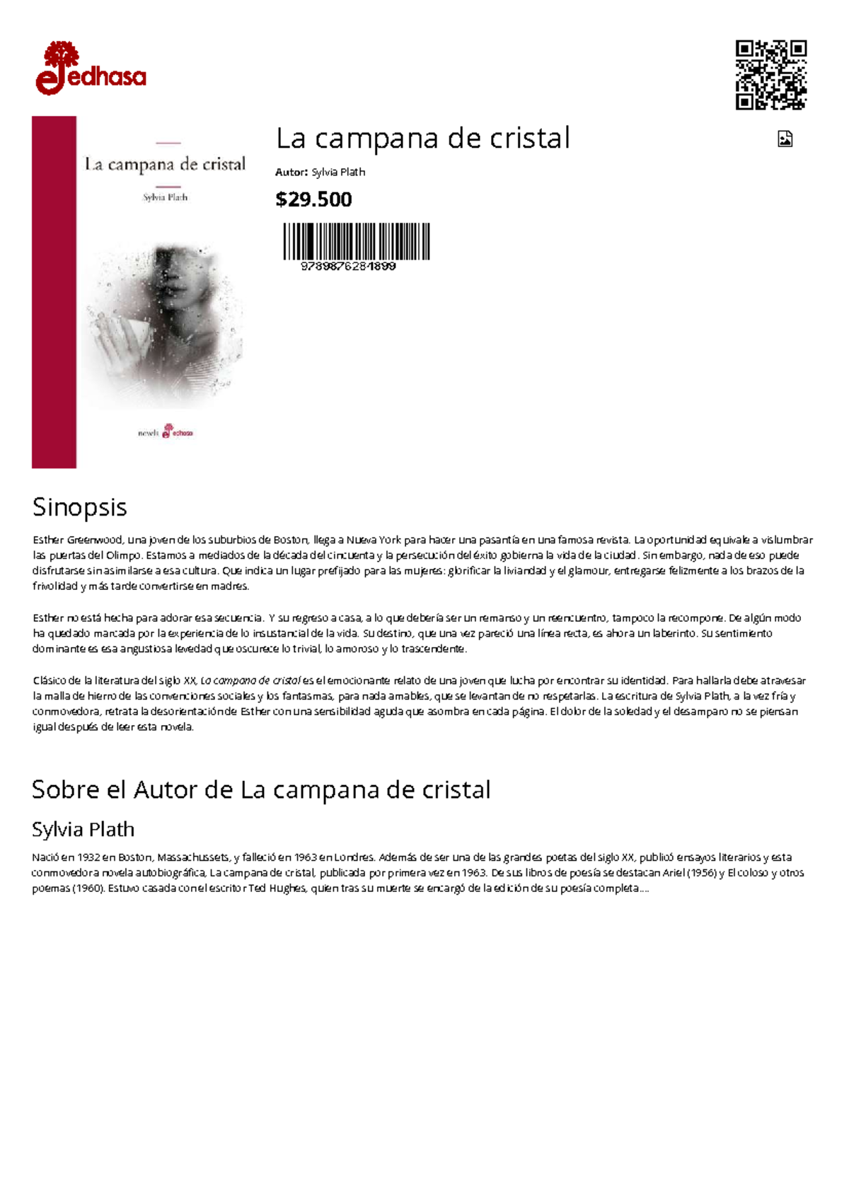 La campana de cristal edhasa - La campana de cristal Autor: Sylvia Plath $29. Sinopsis Esther ...