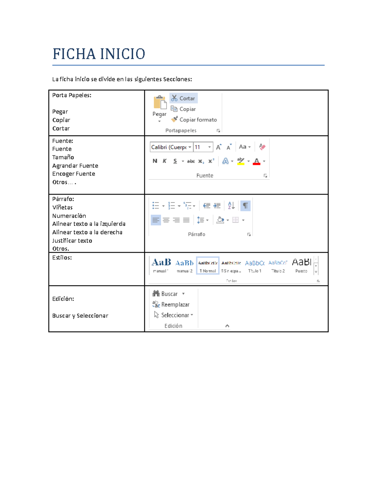 Ficha Inicio- Seccion Fuente - FICHA INICIO La ficha inicio se divide ...