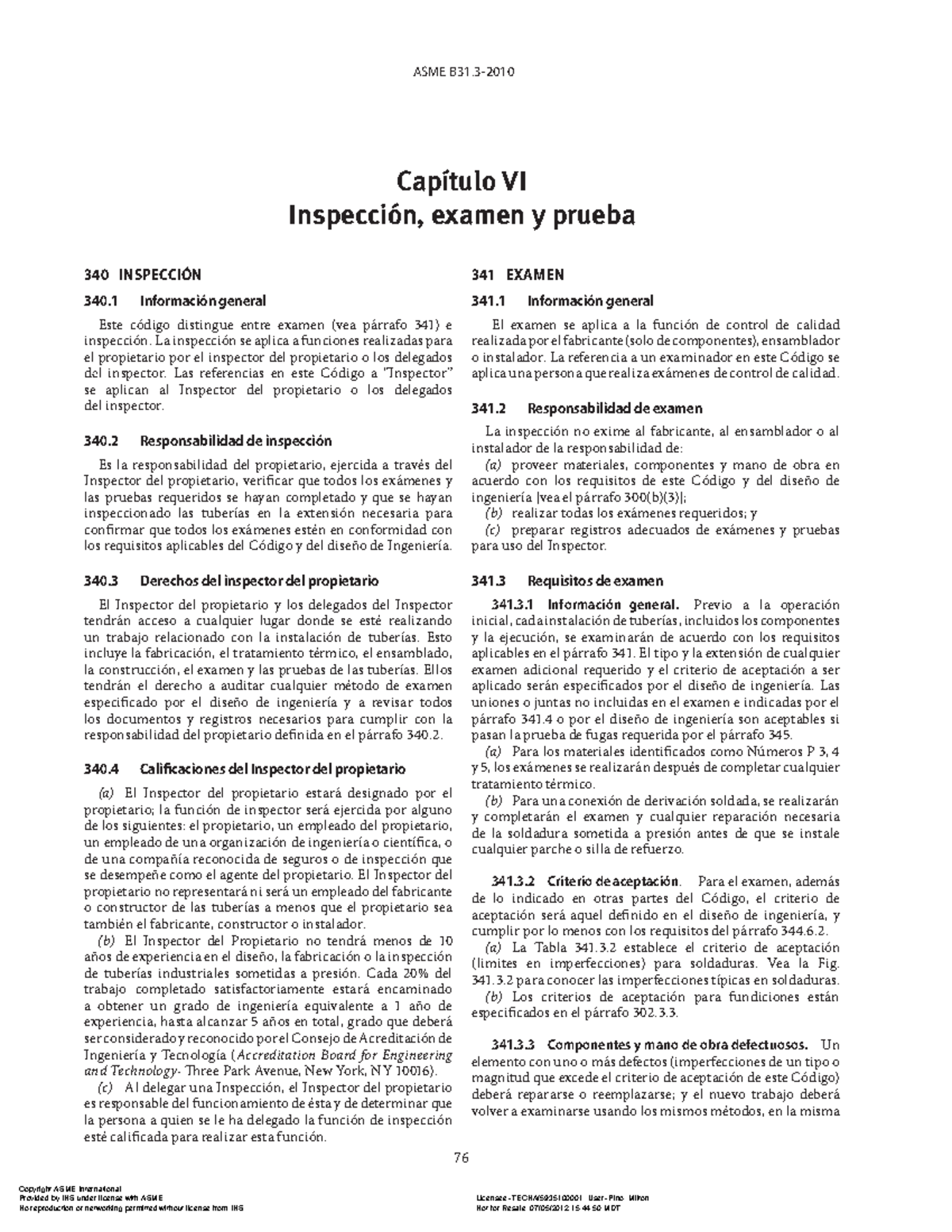 B31-3 inspección - norma de bridas - 76 340 INSPECCIÓN 340 Información ...