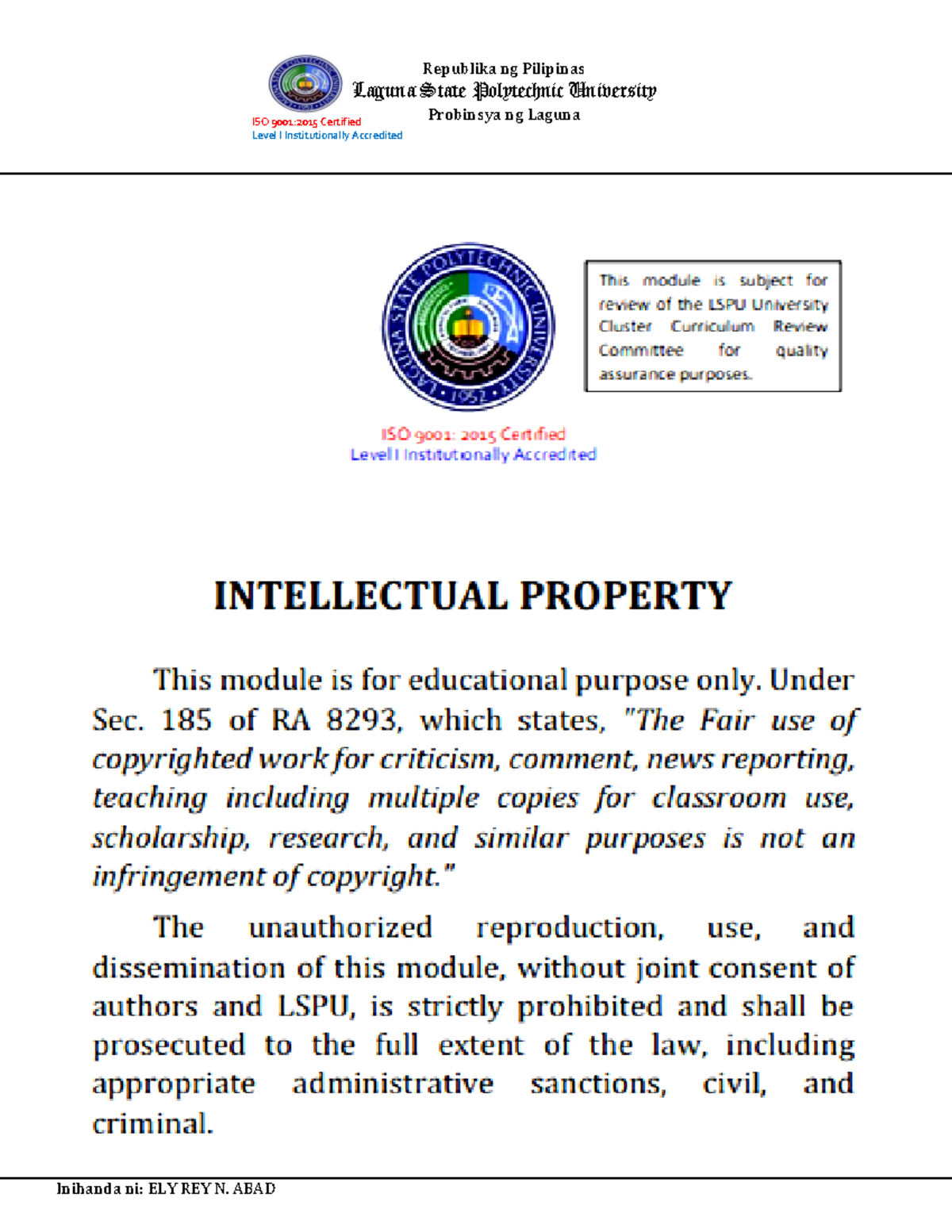 CTE Modyul Blg. 1 Oryentasyon NG Bisyon, Misyon, AT Pamantayan NG LSPU ...