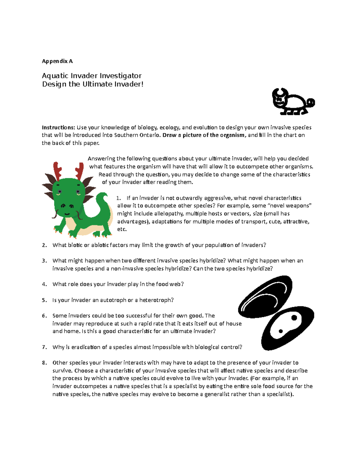 Invasive Species Activity handout - Appendix A Aquatic Invader ...