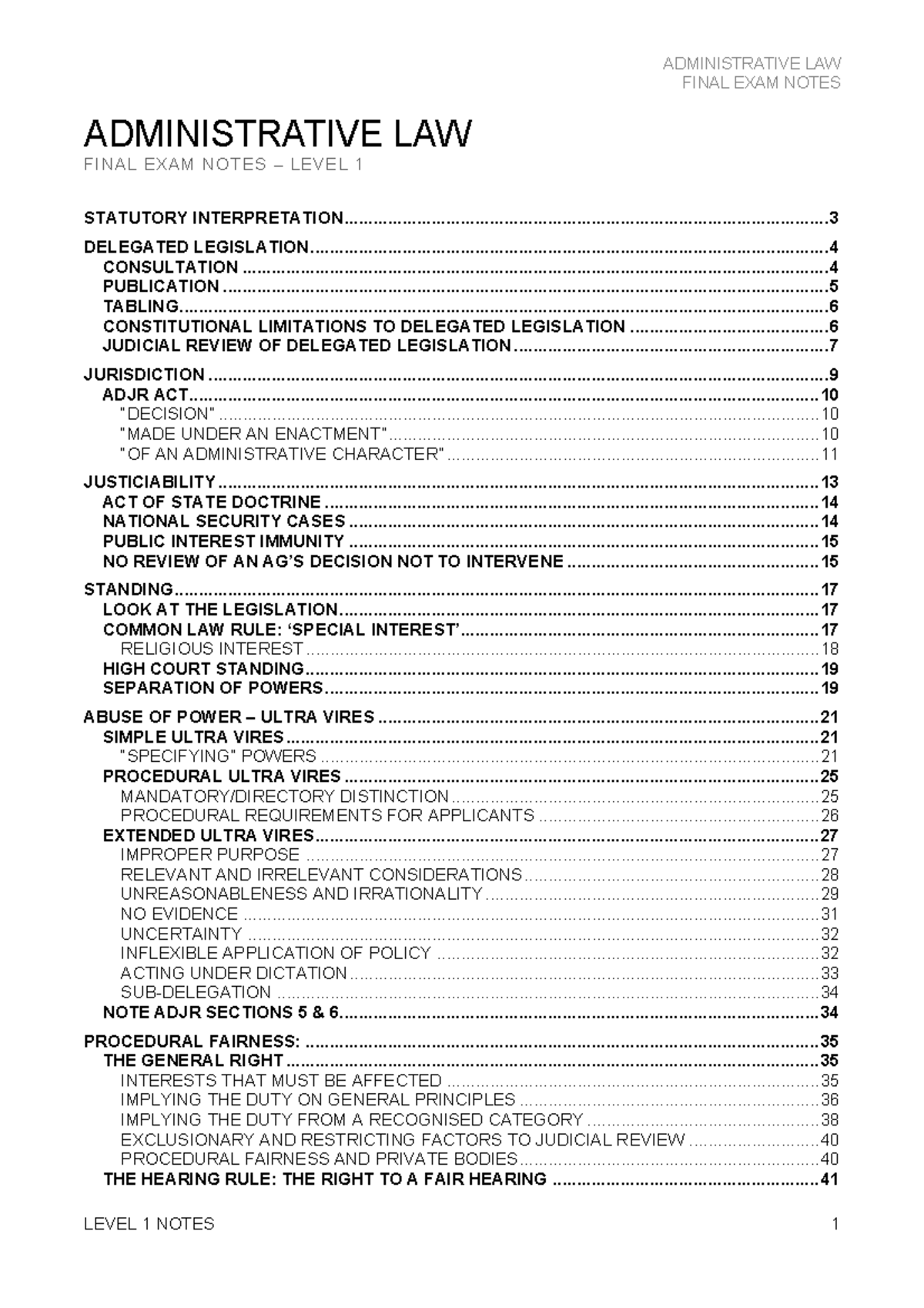 Admin Law Exam Notes - FINAL EXAM NOTES FINAL EXAM NOTES – LEVEL ...