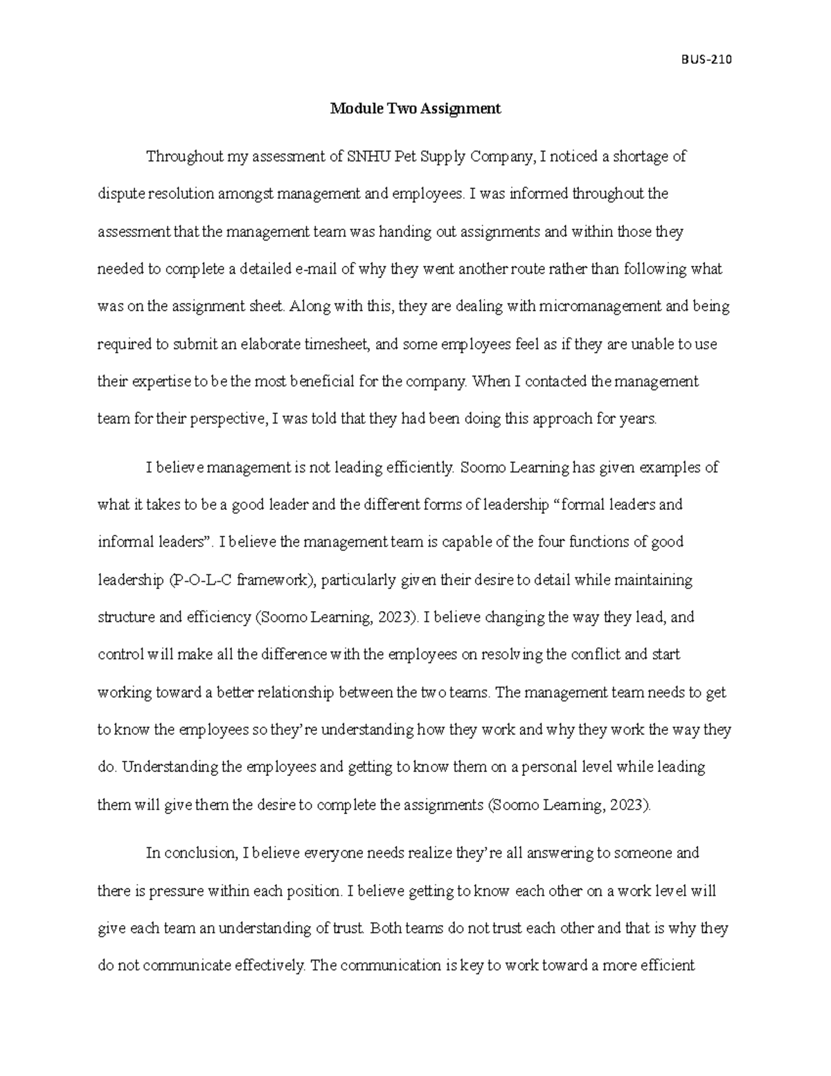 Module Two Assignment Bus-210 - BUS- Module Two Assignment Throughout ...