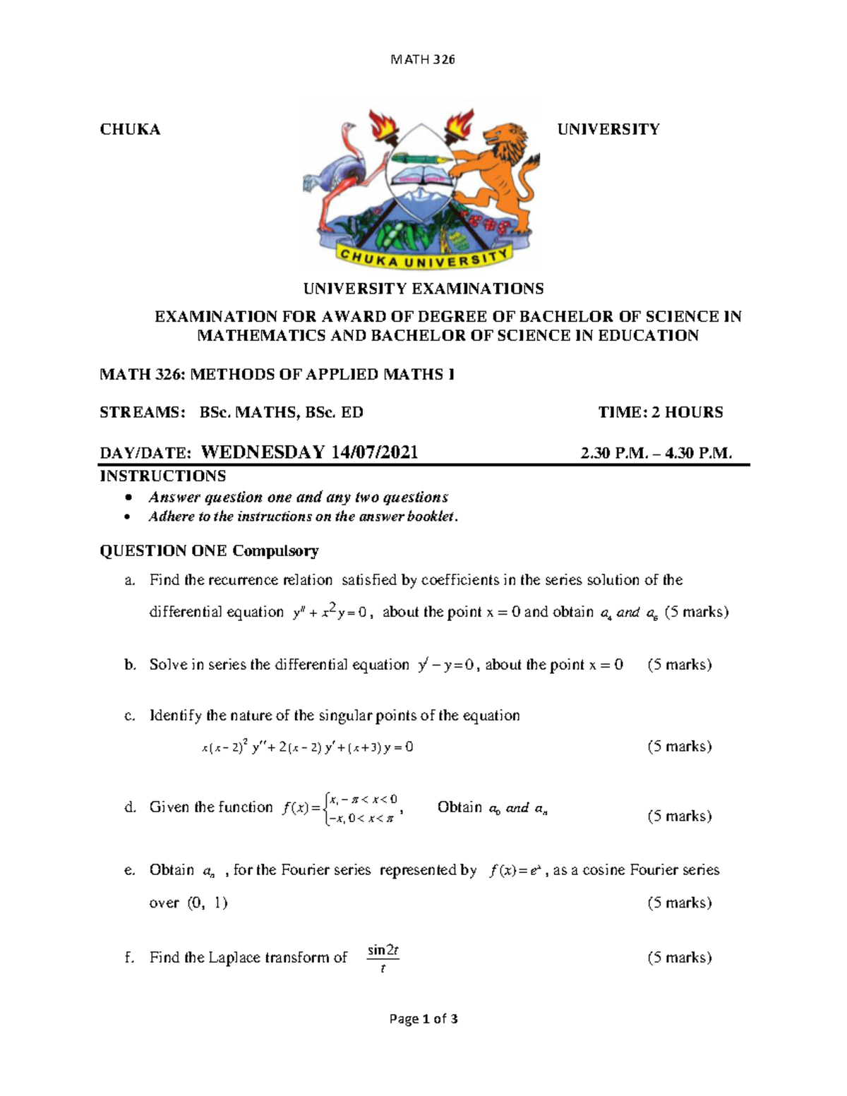 MATH 326 - Copy - exam paper - Linear algebra 2 - Studocu