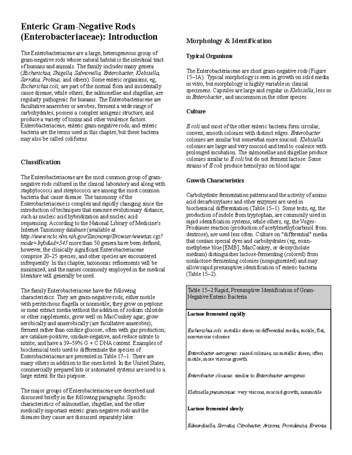 Chapter 15 - JAWETS - Enteric Gram-Negative Rods (Enterobacteriaceae ...