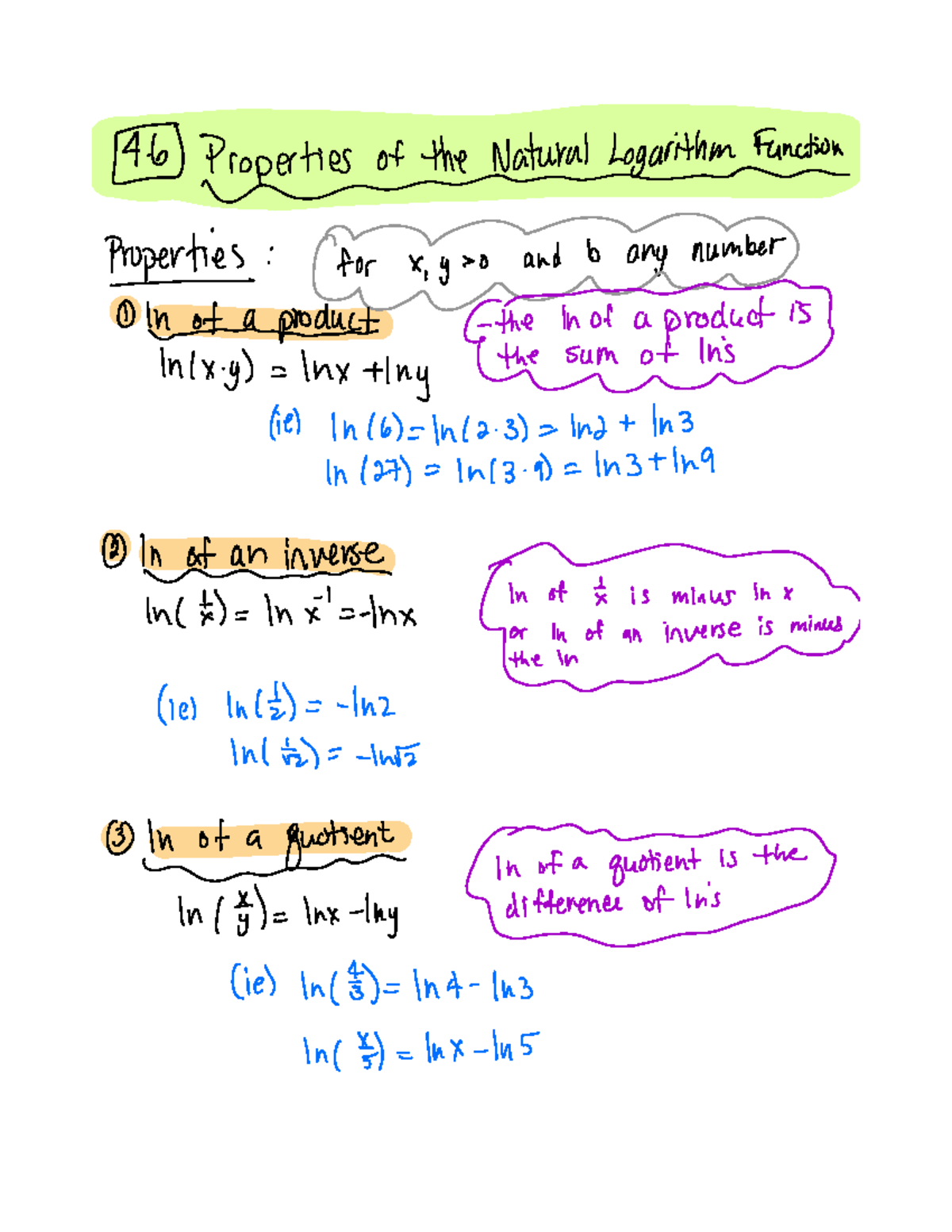 Math 121 Section 4 - math - Properties of the Natural Logarithm ...