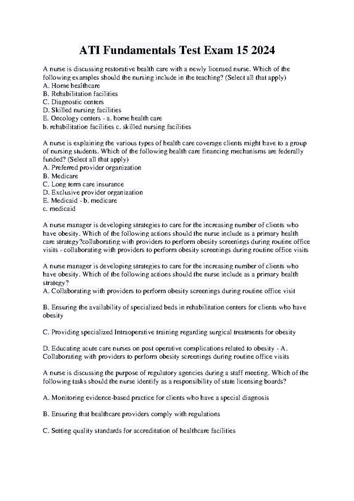 ATI Fundamentals Test Exam 15 2024 - ATI Fundamentals Test Exam 15 2024 ...