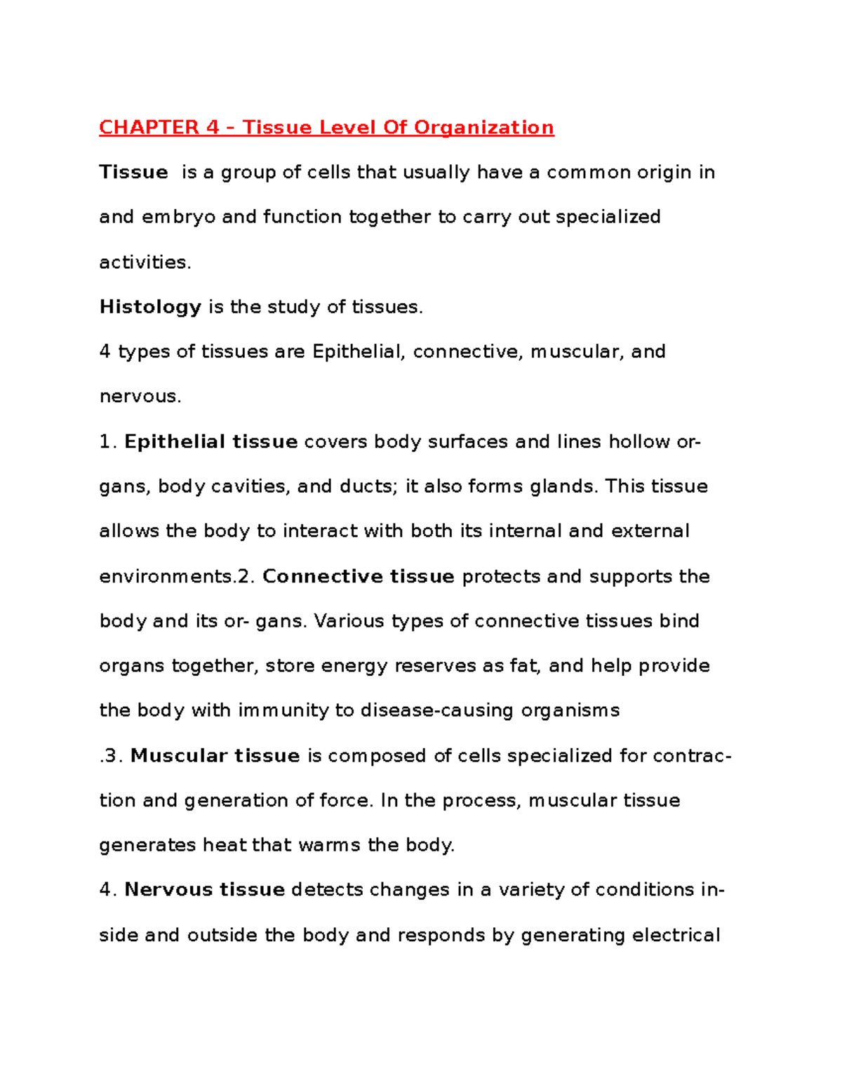 Anatomy & Physiology - Chapter 4 - CHAPTER 4 Tissue Level Of ...