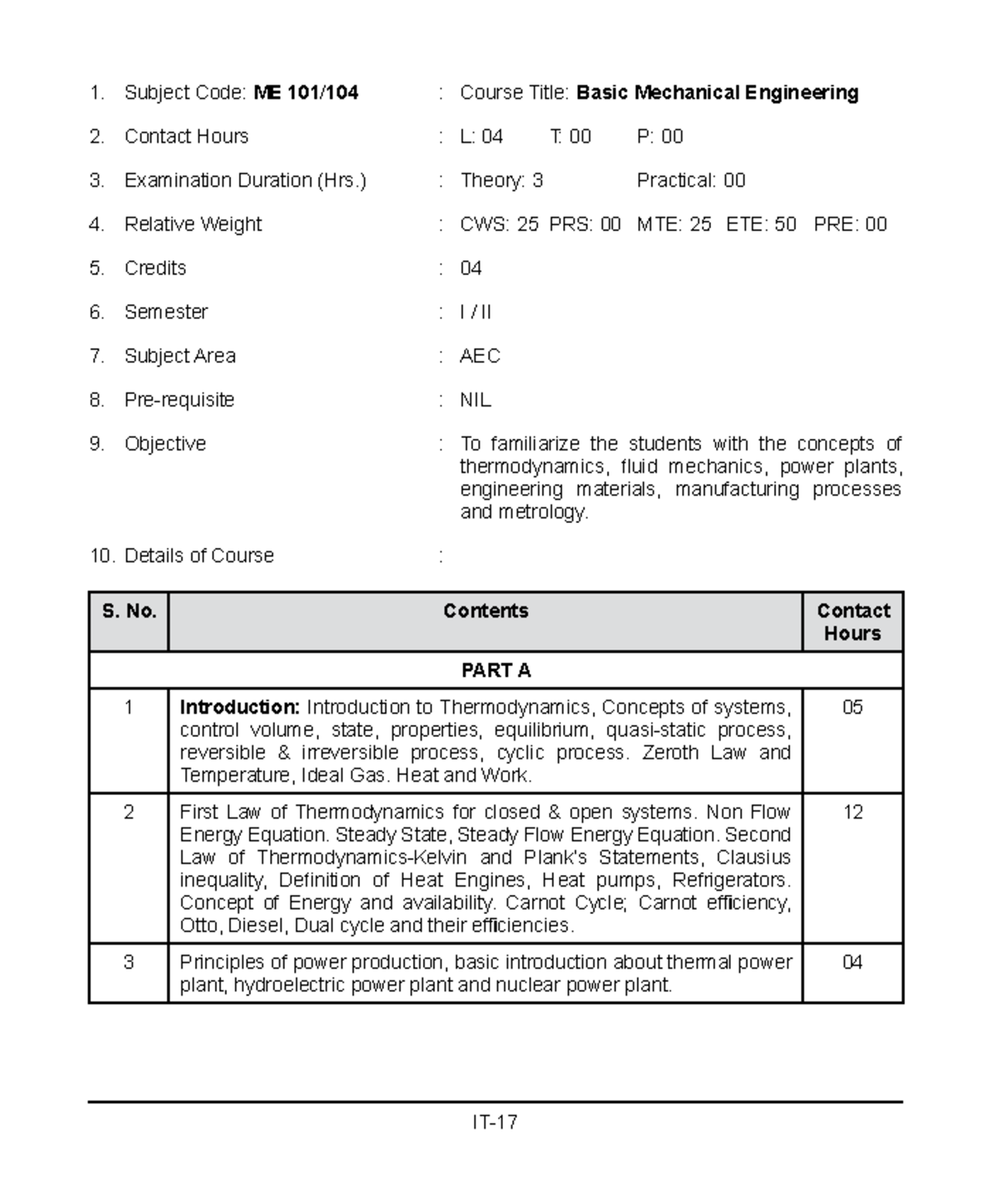 Syllabus First sem - Dtu - Subject Code: ME 101/104 : Course Title ...