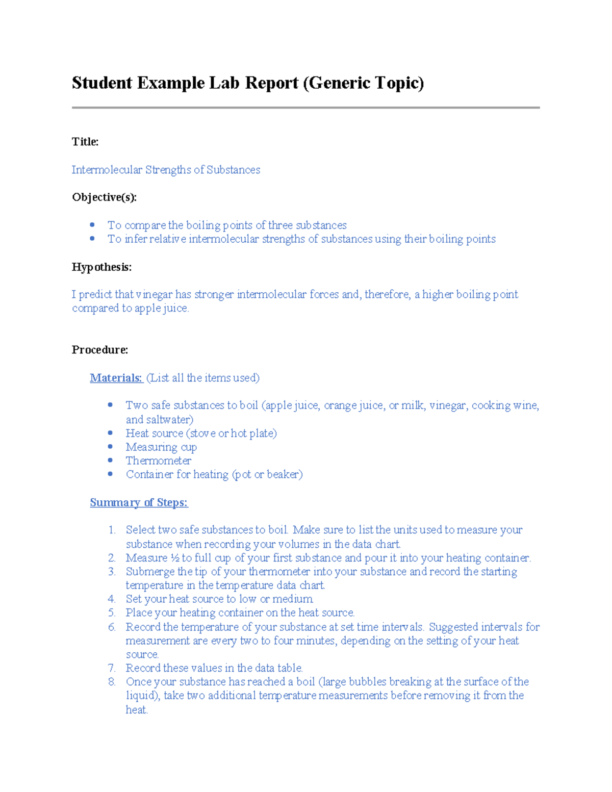 Lab report student example - Student Example Lab Report (Generic Topic ...