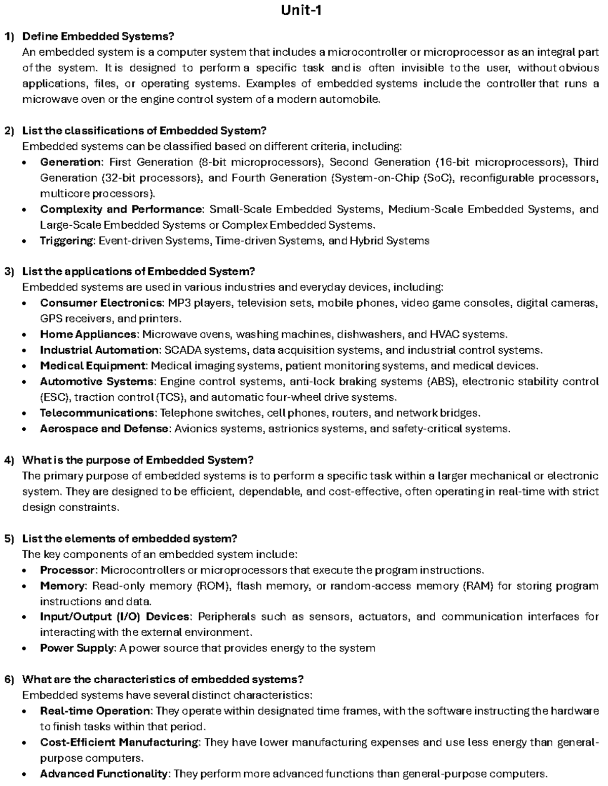IES 2M - QUESTIONS - Unit- 1 Define Embedded Systems? An embedded system is a computer system ...