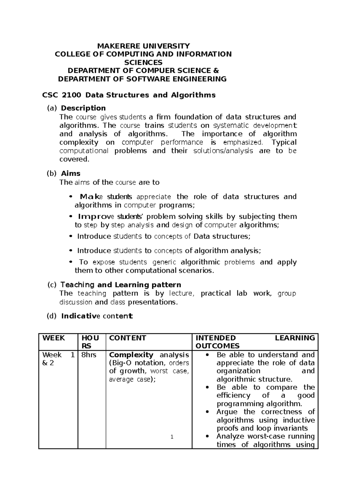 Course Guide - Lecture notes 1 - 1 MAKERERE UNIVERSITY COLLEGE OF ...