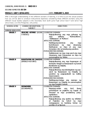 Grade 8 AP Lesson plan - Semi-detailed Lesson Plan in Araling Panlipunan 8 Prepared by: AH! TAGA ...