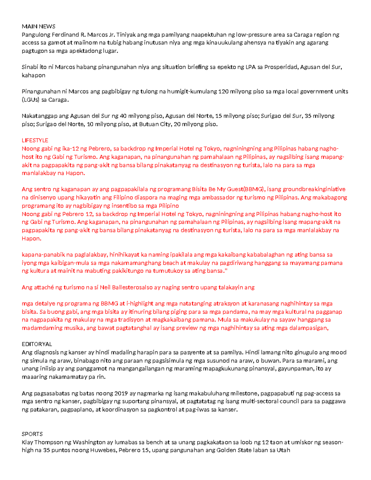 Broadcasting script - egggggggggggggggatgdghse - MAIN NEWS Pangulong ...