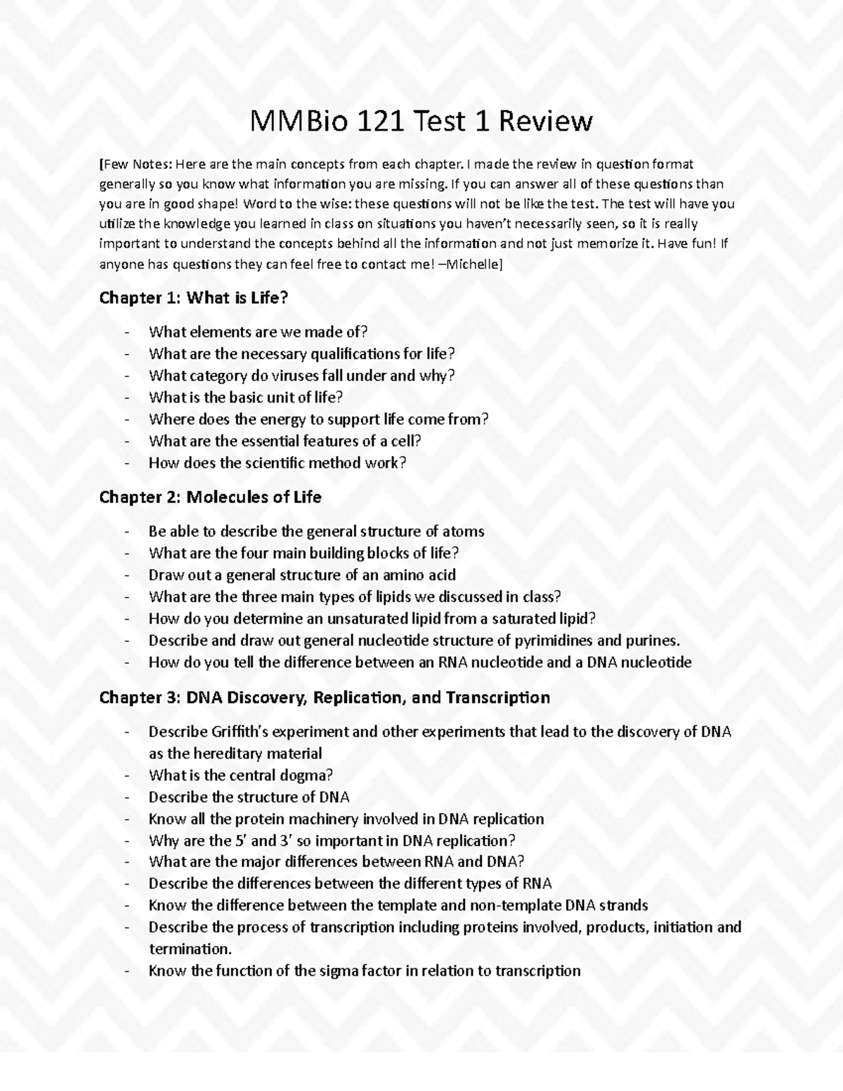 MMBio 121 Test 1 Review - MMBio 121 Test 1 Review [Few Notes: Here are ...