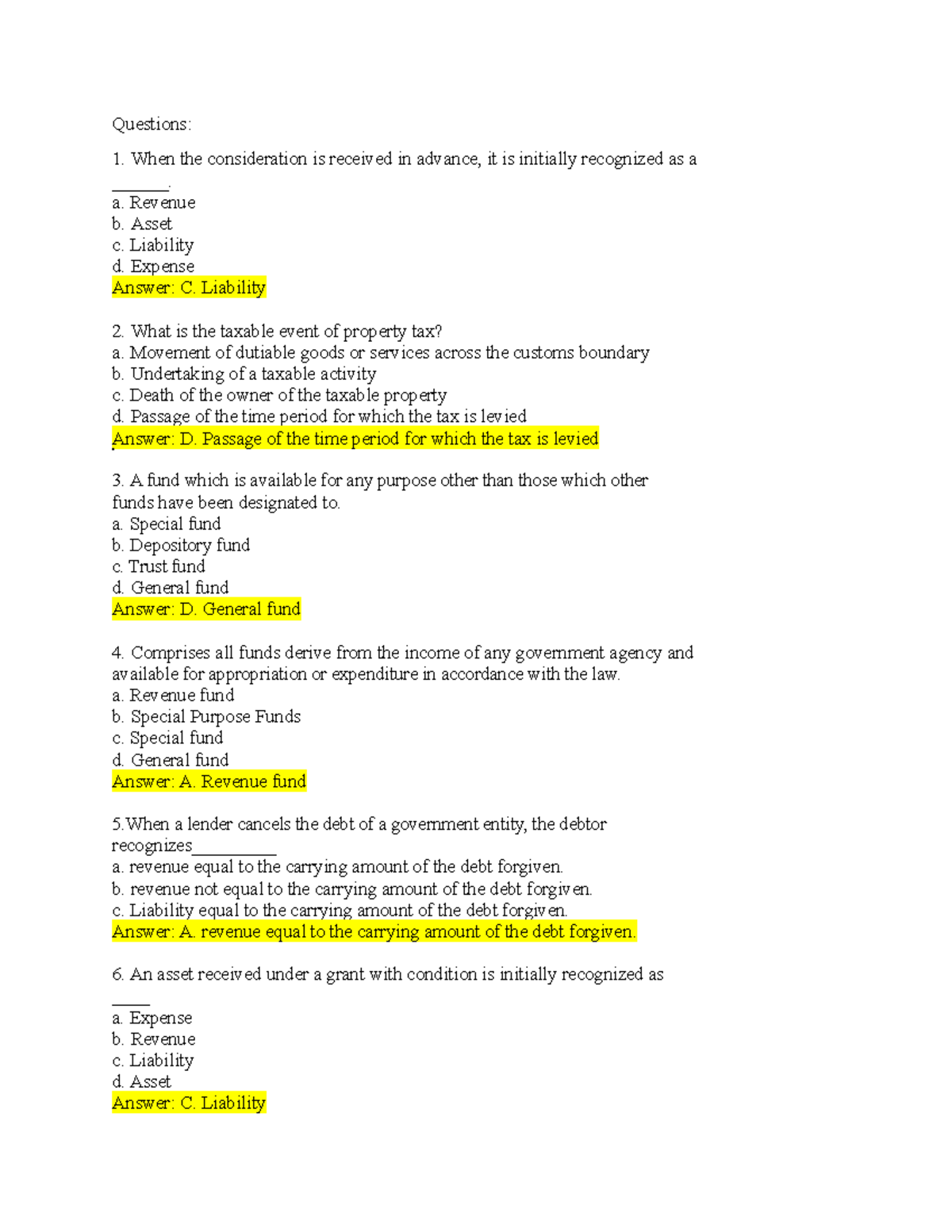 Questions for Report Group 1 - Questions: When the consideration is ...
