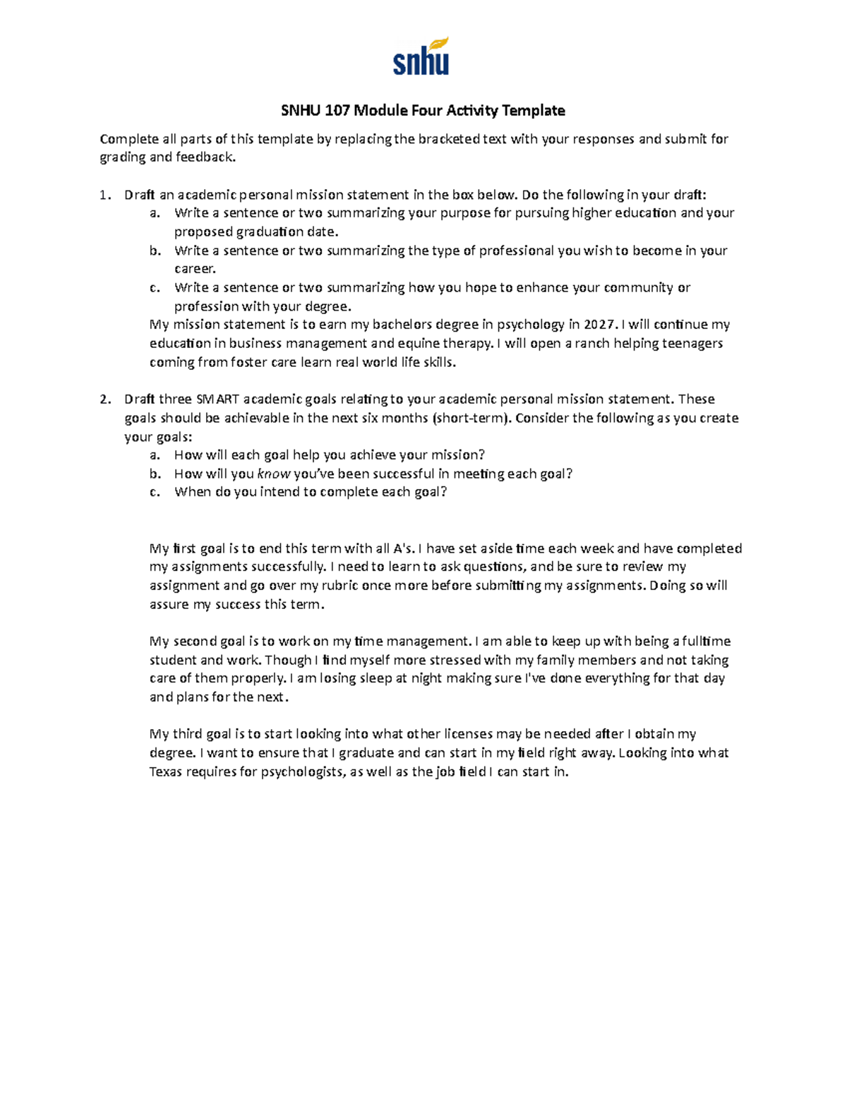 SNHU 107 Module Four Activity Template - SNHU 107 Module Four Activity ...