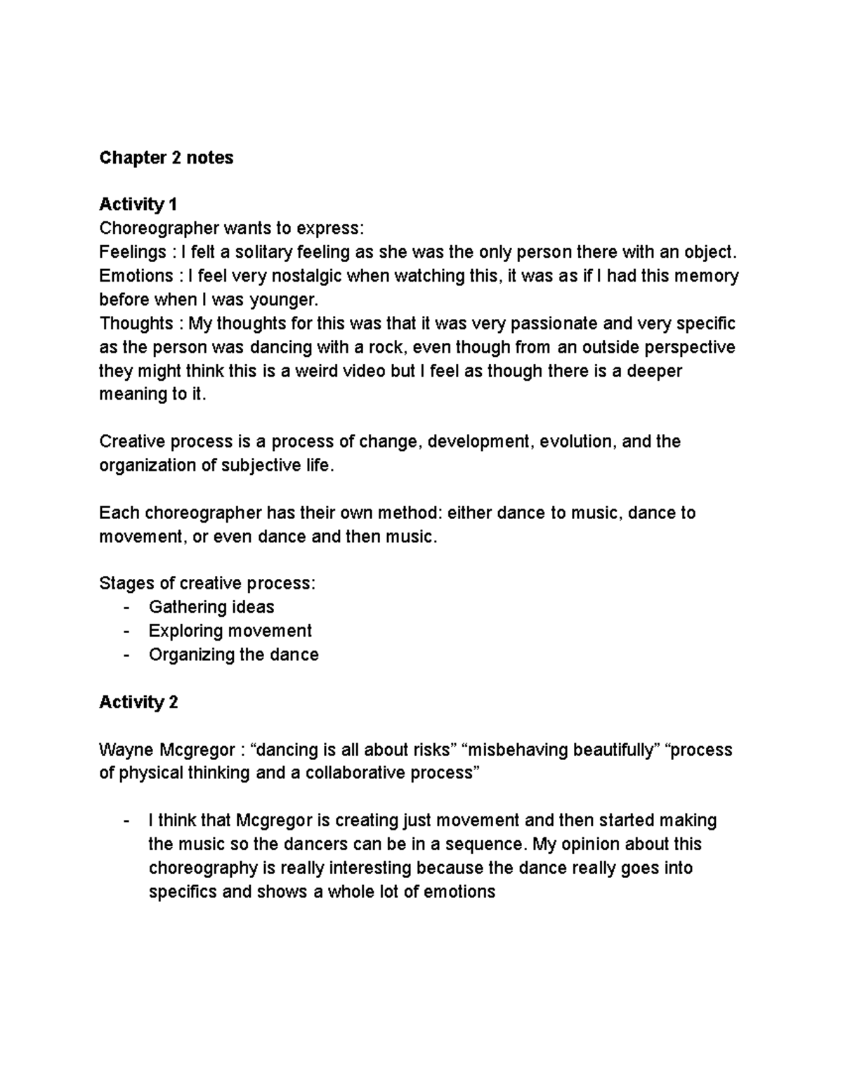 Dance APP. Notes #1 - very interesting - Chapter 2 notes Activity 1 ...